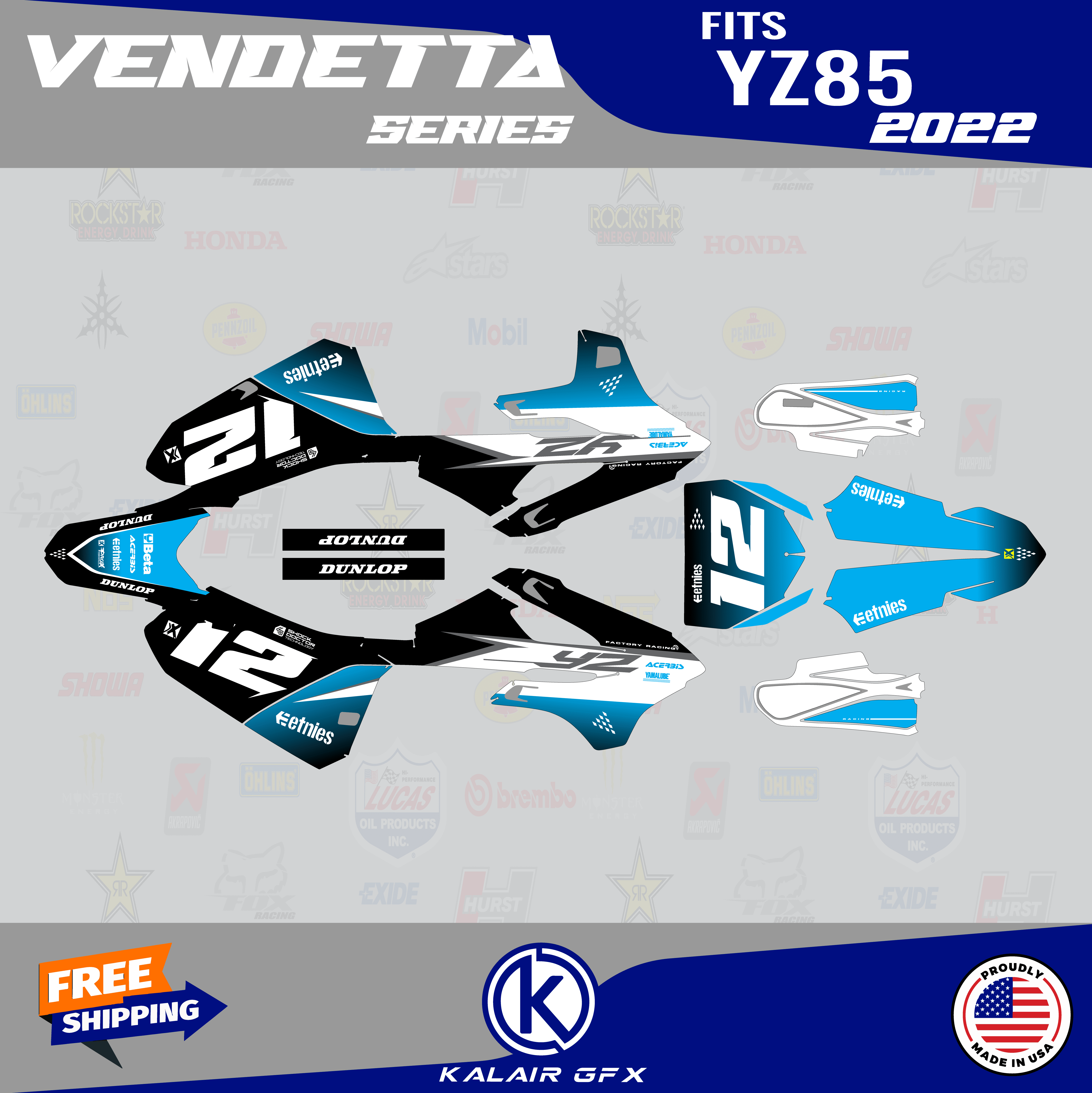 Kalair GFX Graphics Kit for Yamaha YZ85 (2022-2023) Vendetta Series ...