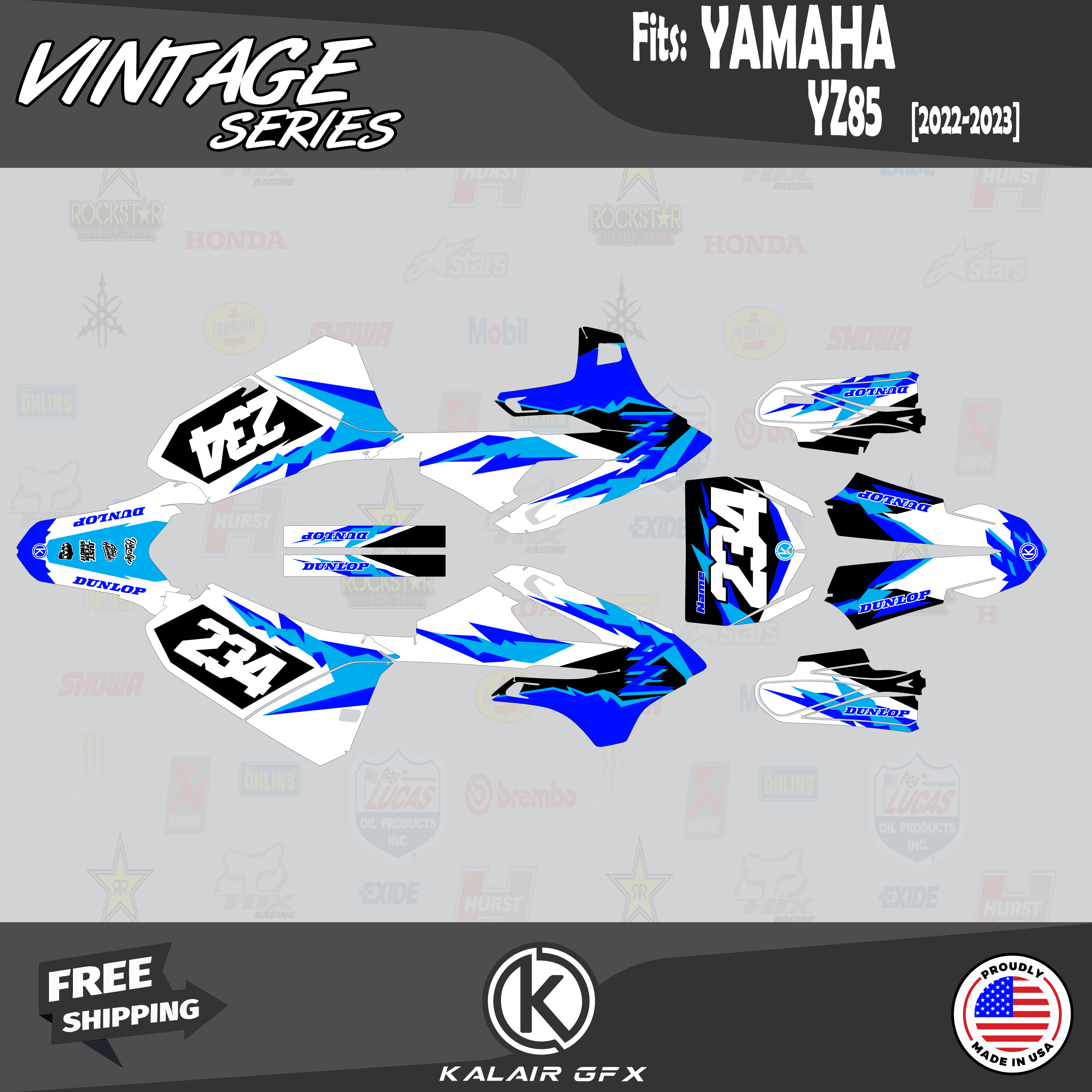 Kalair GFX Graphics Kit for Yamaha YZ85 (2022-2023) Vintage Series ...