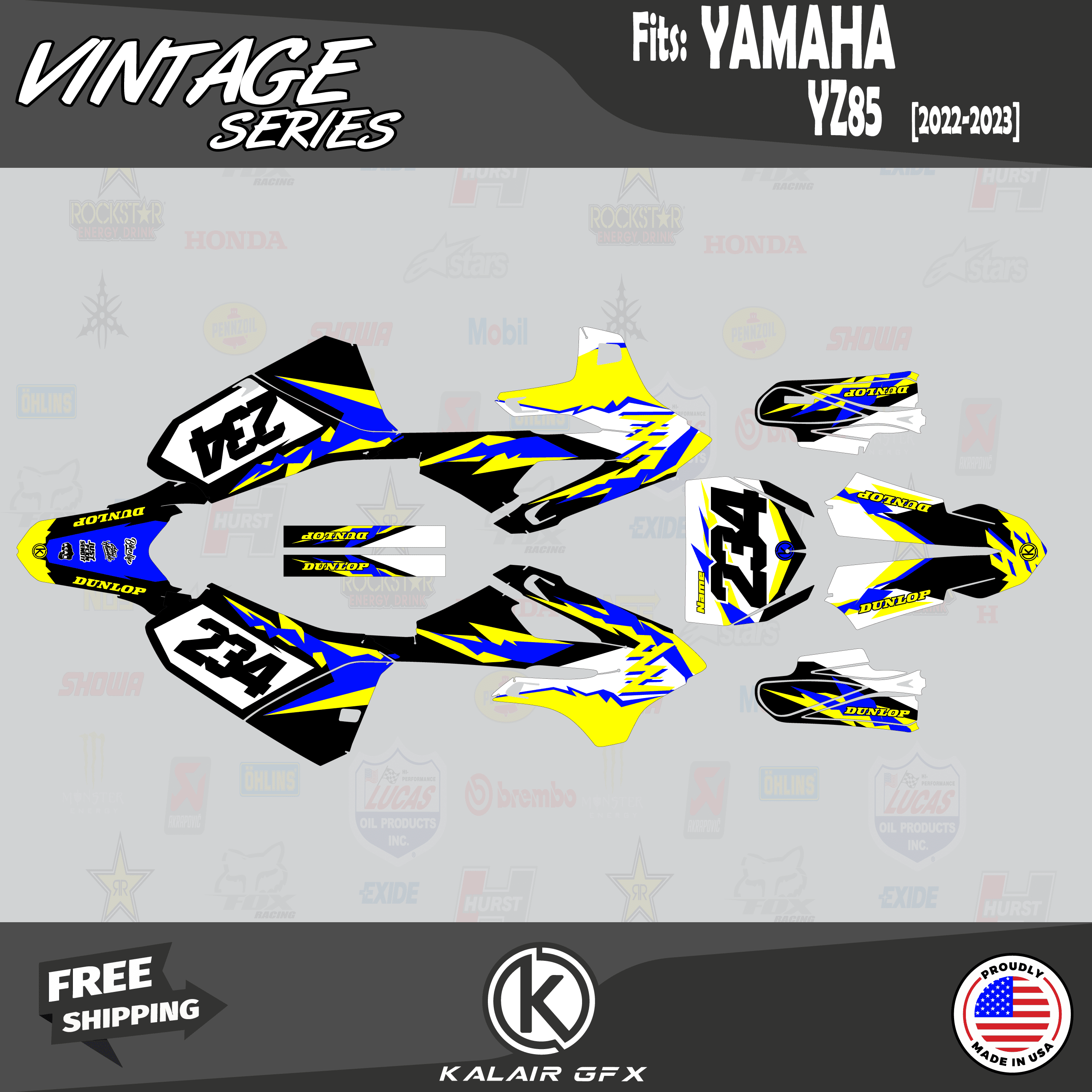 Kalair GFX Graphics Kit for Yamaha YZ85 (2022-2023) Vintage Series ...