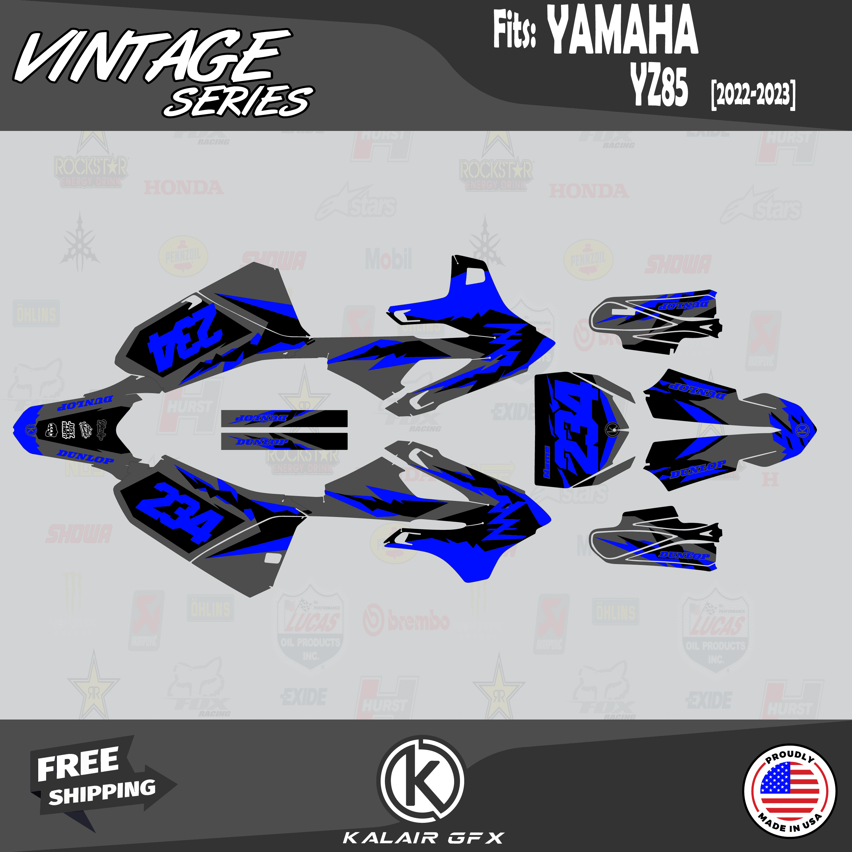 Kalair GFX Graphics Kit for Yamaha YZ85 (2022-2023) Vintage Series ...