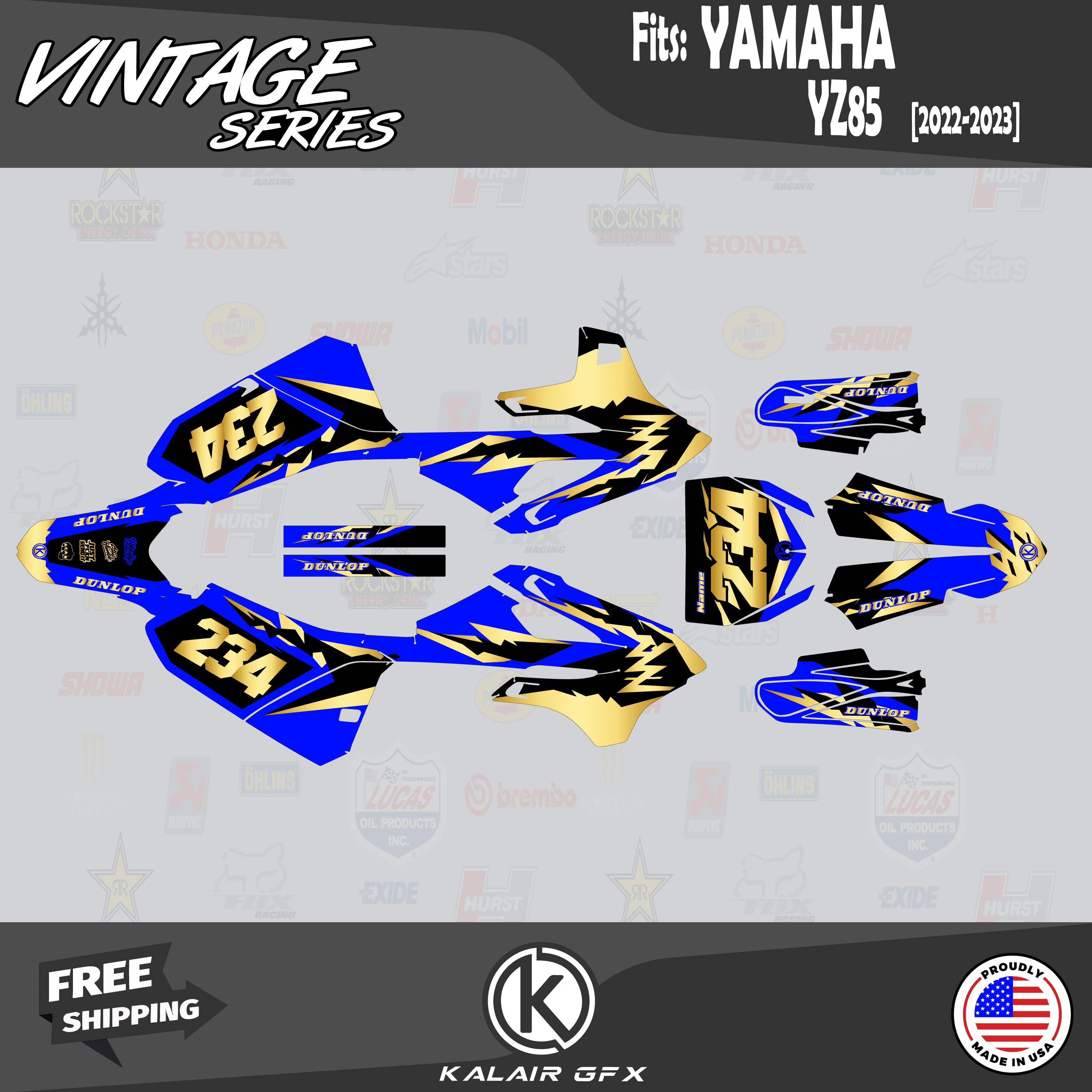 Kalair GFX Graphics Kit for Yamaha YZ85 (2022-2023) Vintage Series ...