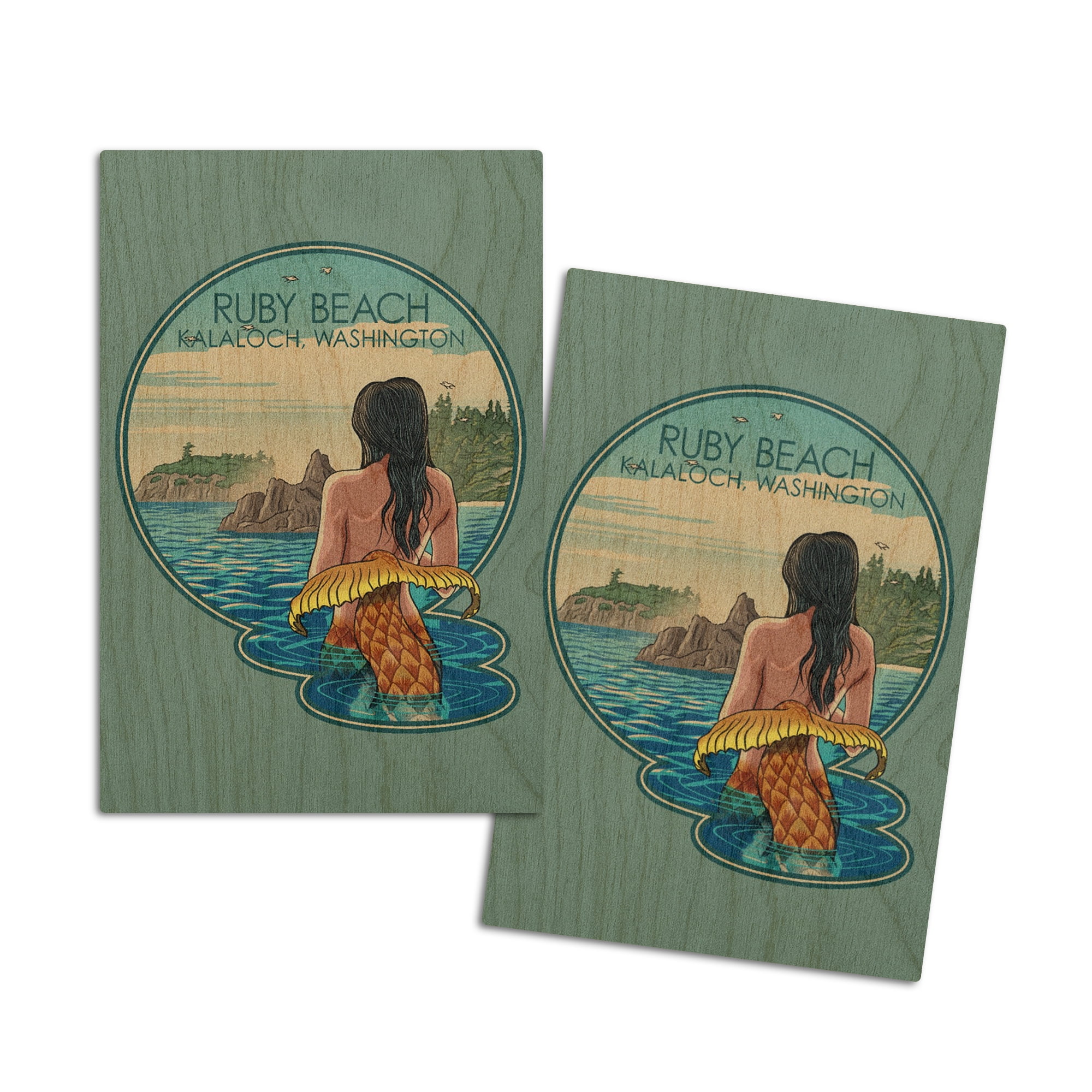 Kalaloch, Washington, Mermaid and Ruby Beach, Contour (4x6 Birch Wood ...