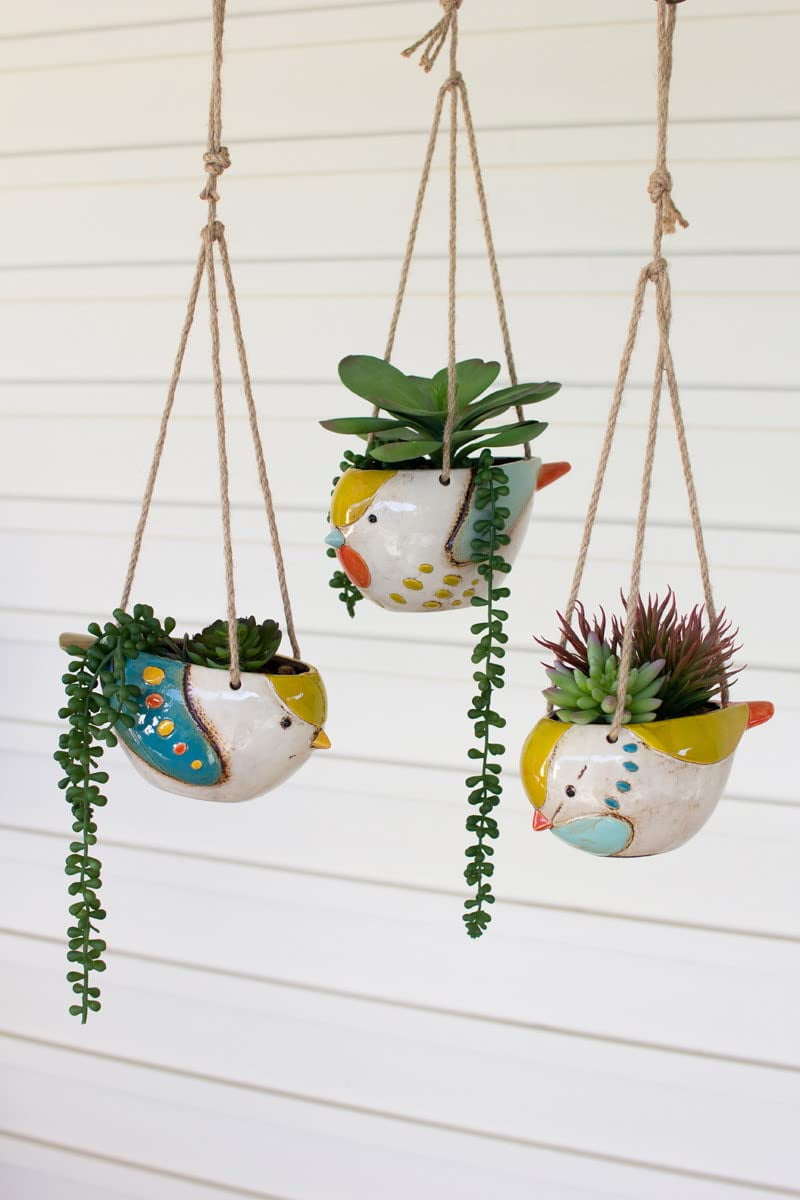 Kalalou CDV2153 Hanging Bird Planters, Set of 3, Ceramic, 9-inch Length ...