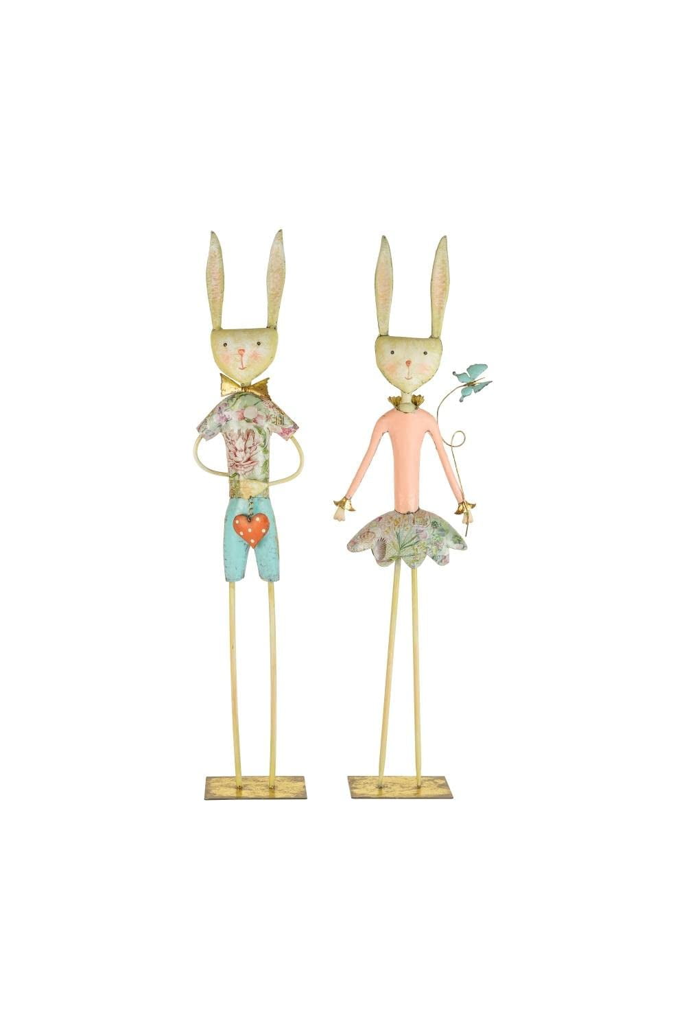 Kalalou Painted Metal Long Leg Rabbits, Set of 2, Whimsical Spring ...