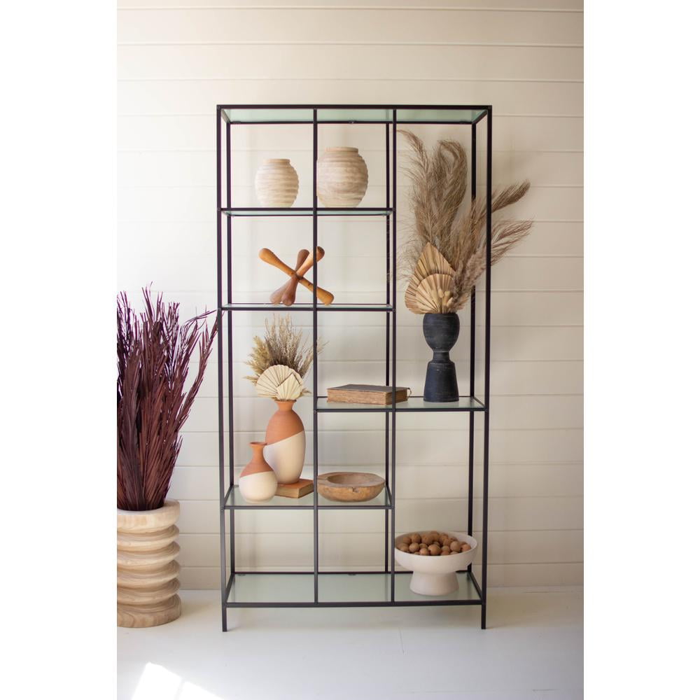 Kalalou Inc Antique Black Metal Display Unit With Fluted Glass Shelves ...