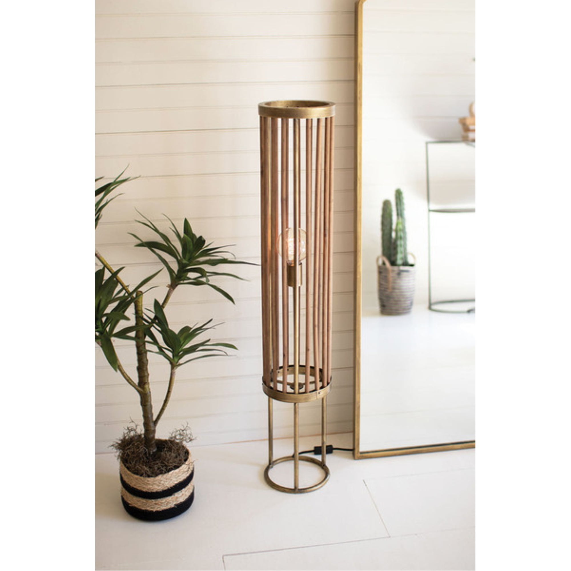 Kalalou Inc Round Brass & Wood Cylinder Floor Lamp - Walmart.com