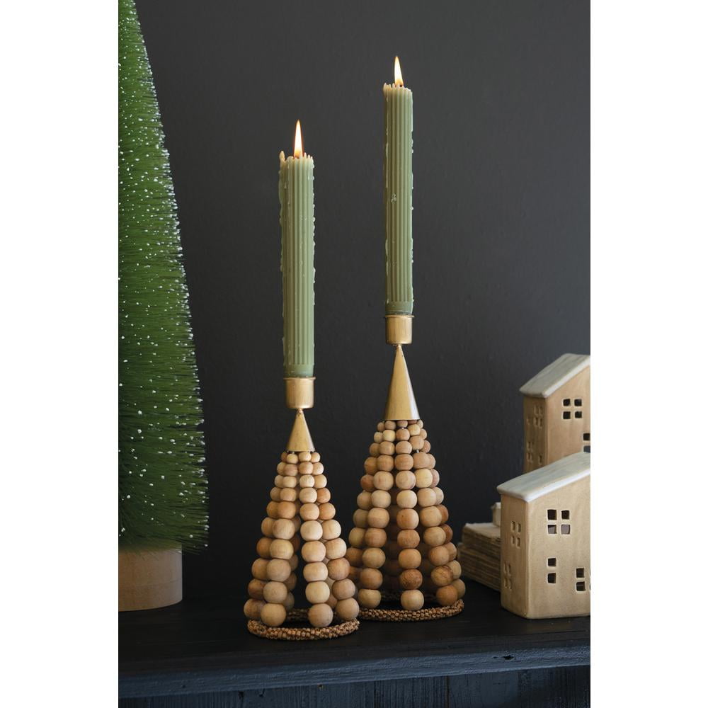 Kalalou Inc Set Of 2 Beaded Wood Table Top Christmas Tree Taper Holders ...