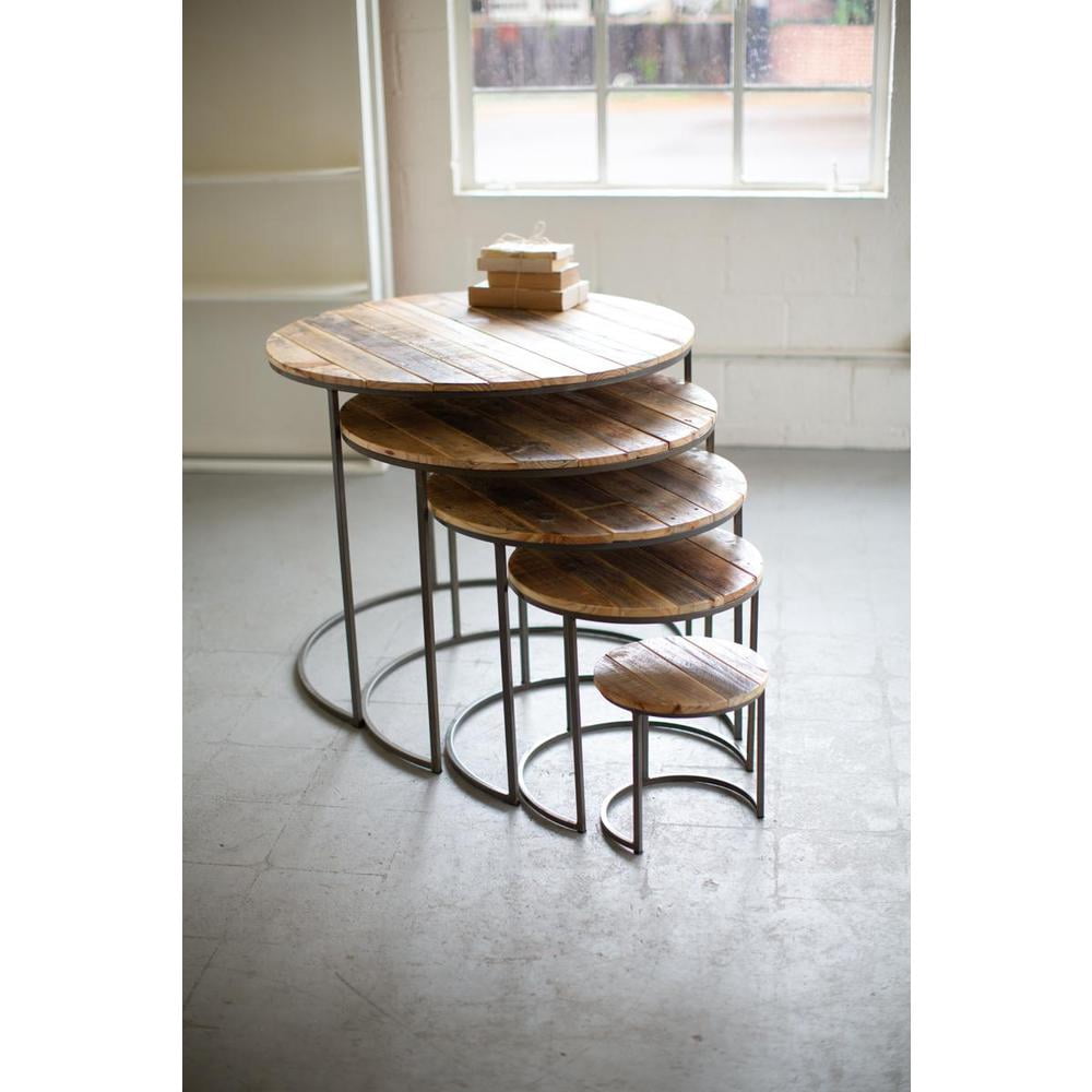 Kalalou Inc Set Of Five Recycled Wood And Iron Round Display Tables ...