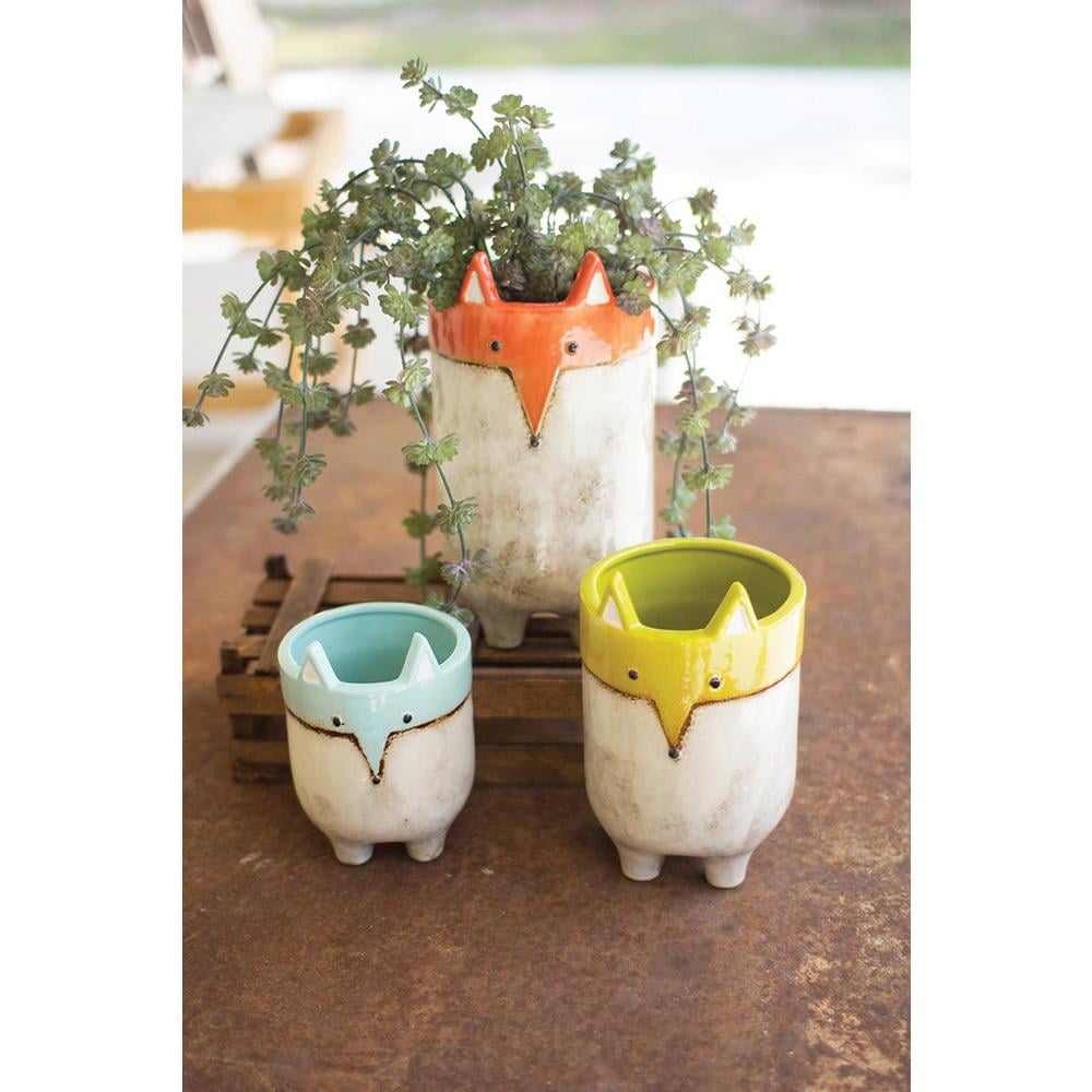 Kalalou Ceramic Fox Planters, Set of 3, Colorful Glazed Finish, Animal ...