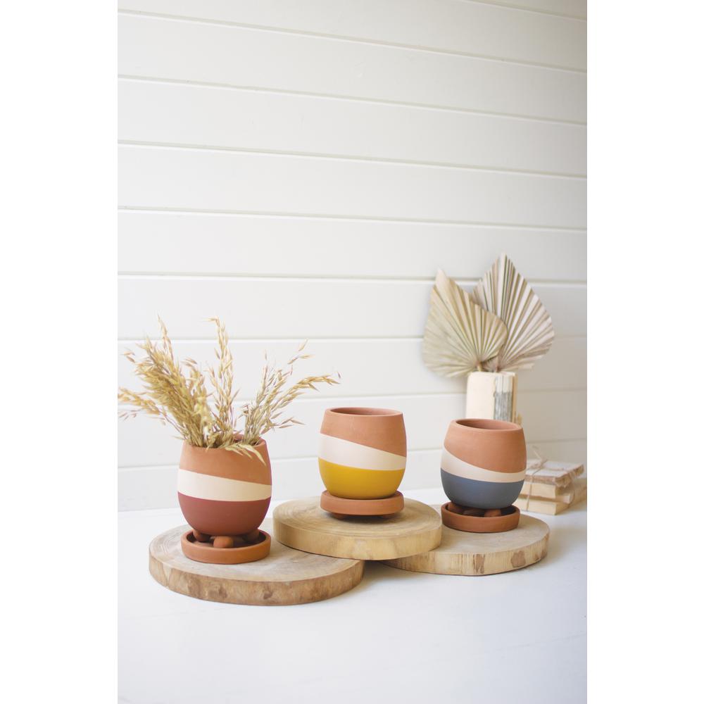 Kalalou Inc Set Of Three Double-Dipped Clay Pots With Drip Trays ...