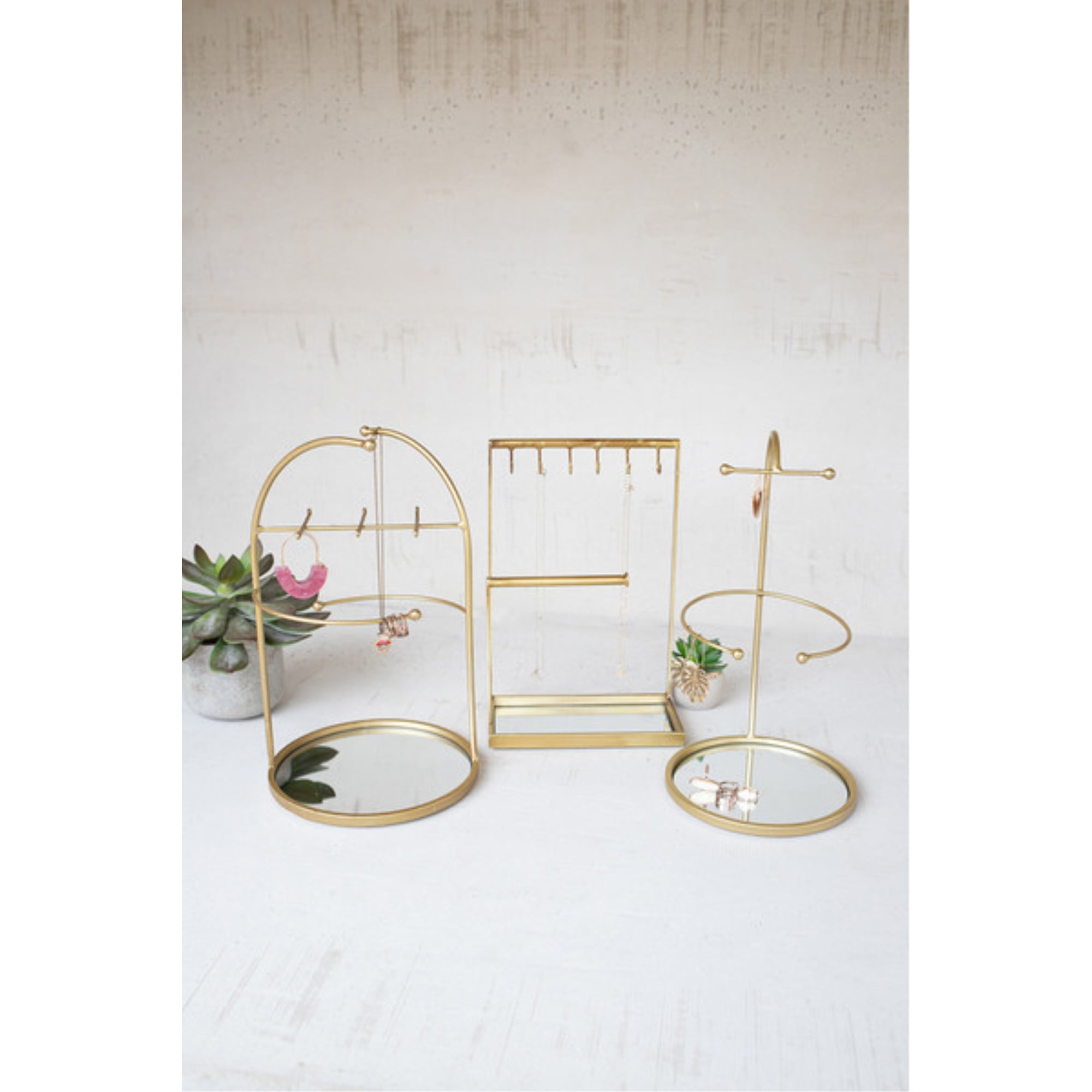 Kalalou Inc Set Of Three Tabletop Jewelry Stand With Mirror Bases ...