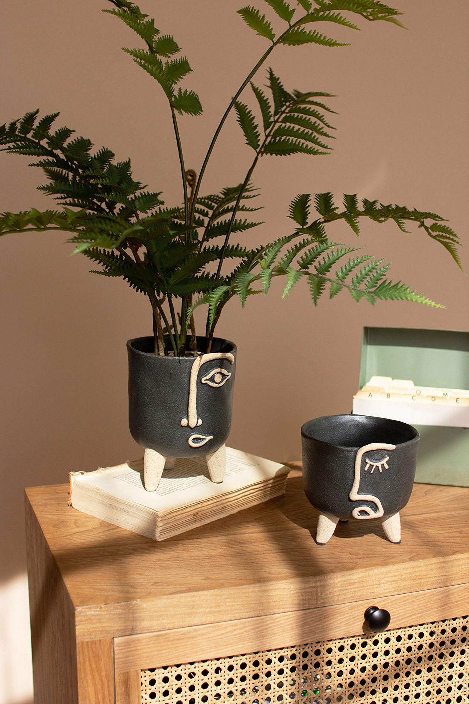 Kalalou Inc Set Of Two Ceramic Abstract Face Planters - Walmart.com