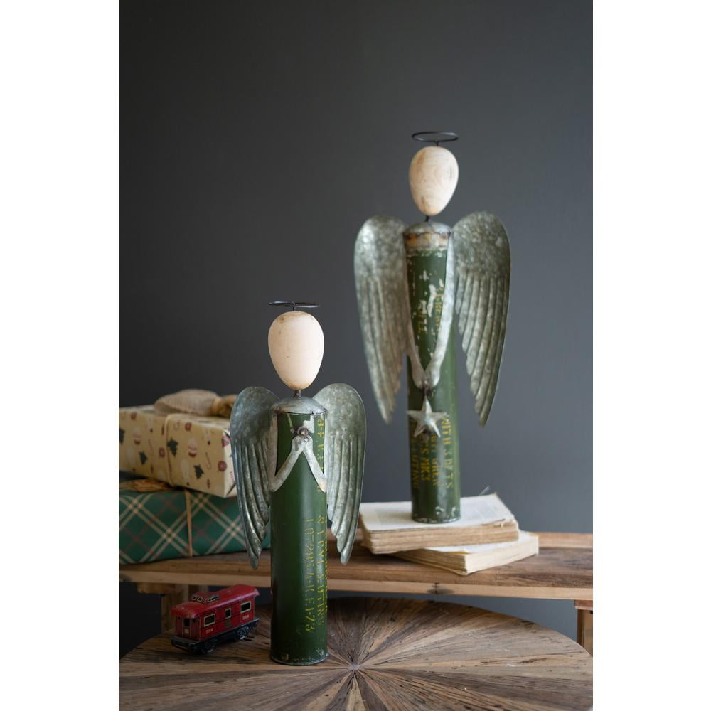 Kalalou Inc Set Of Two Recycled Metal Angels With Wooden Heads ...