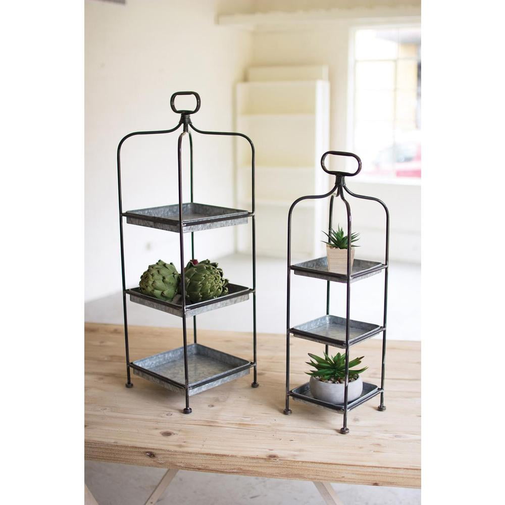 Kalalou Inc Set Of Two Tall Metal Display Stands W Galvanized Trays ...