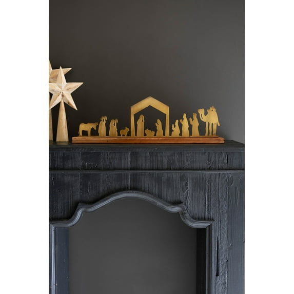 Kalalou Inc Table Top Nativity - Antique Brass With Wood Base - Walmart.com