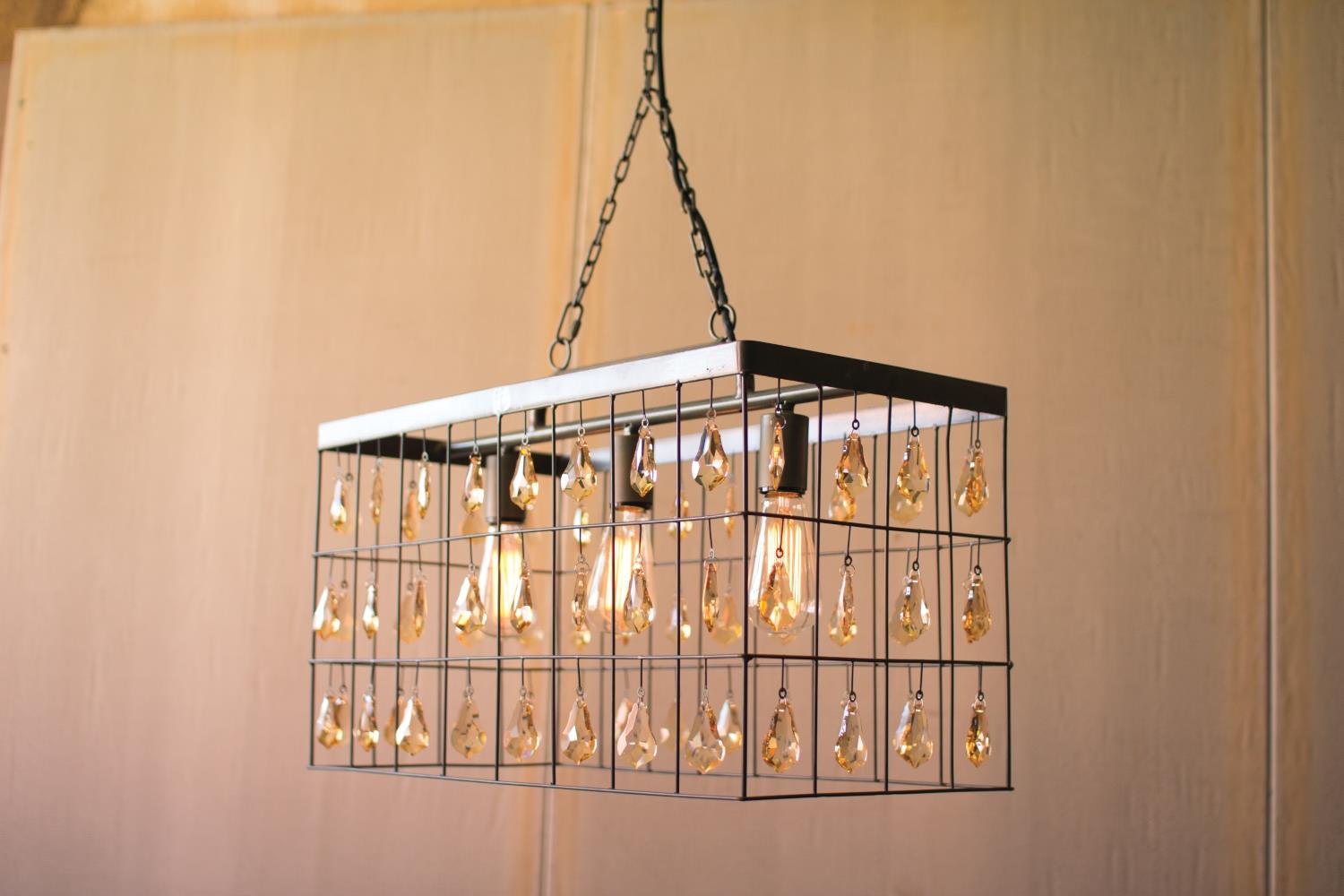Kalalou Large Rectangle Pendant Light With Amber Glass Gems CQ6802 ...