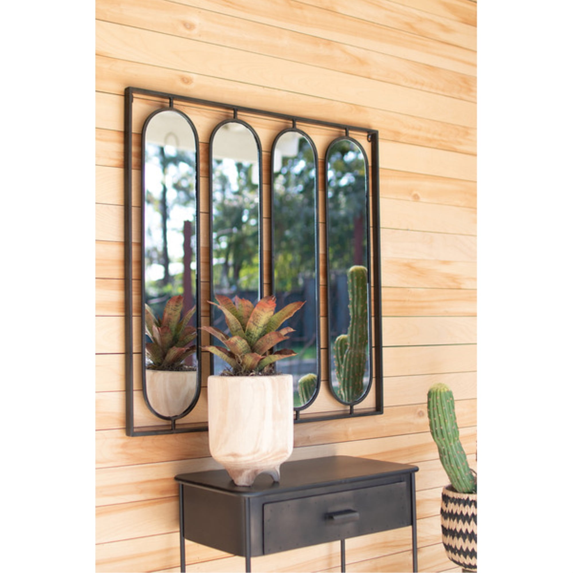Kalalou Mid-Century Black Four Oval Mirrors With Square Metal Frame ...