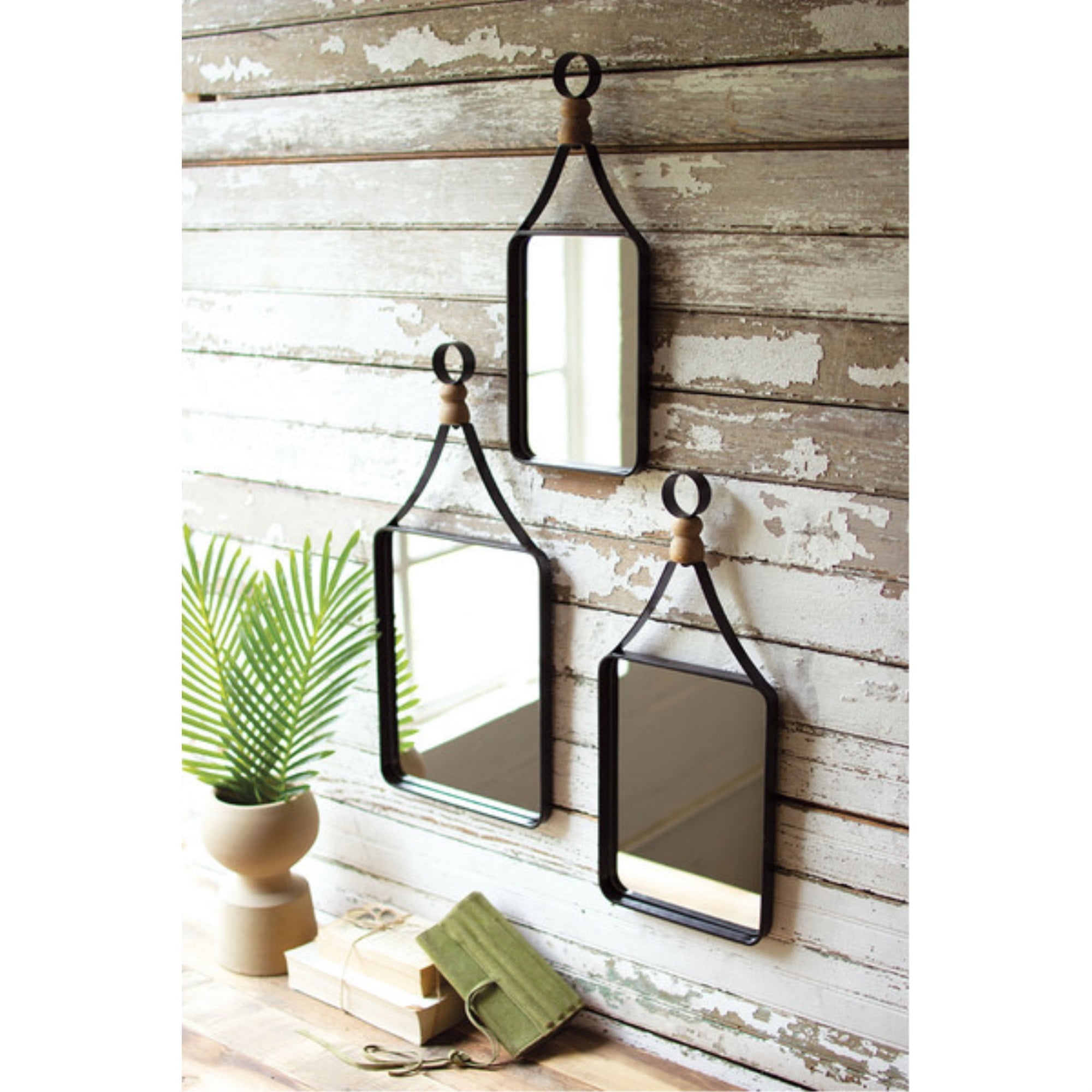 Set Of Three Metal Framed Mirrors With Wood Ball Detail - Walmart ...