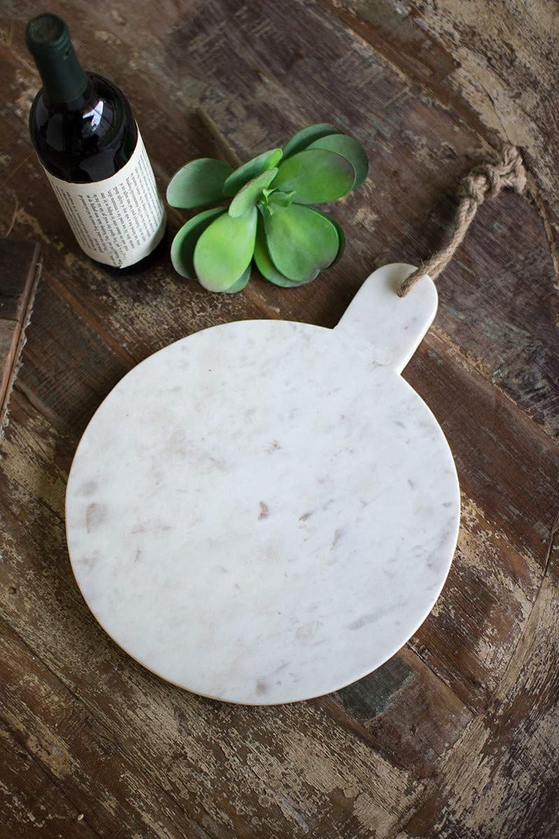 Kalalou NART1002K Round White Marble Cutting Board with Jute Hanger ...