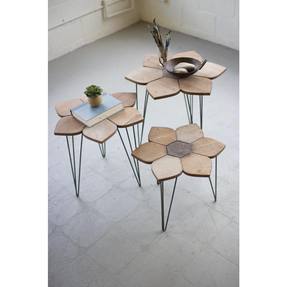 SET OF THREE FLOWER SIDE TABLES WITH WOODEN TOPS - Walmart.com