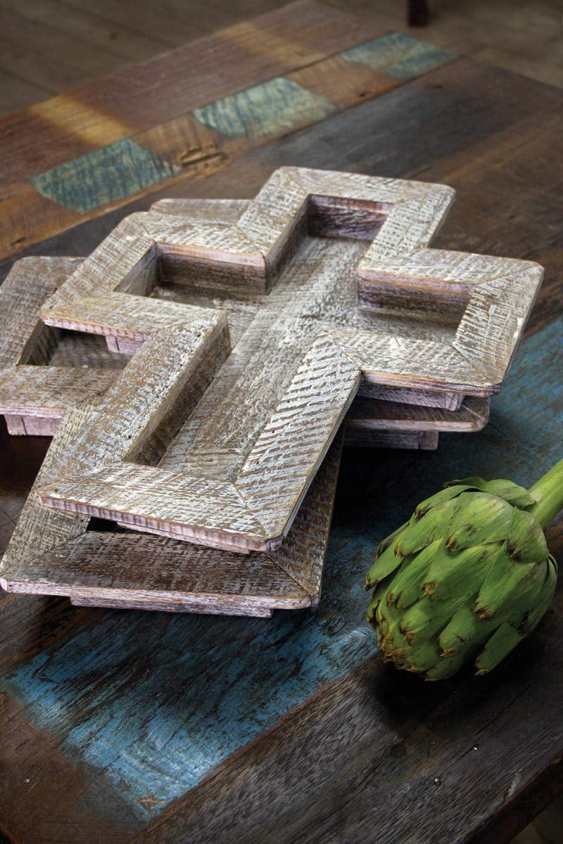 Kalalou Whitewashed Wooden Cross Tray, Set of 2 - Walmart.com