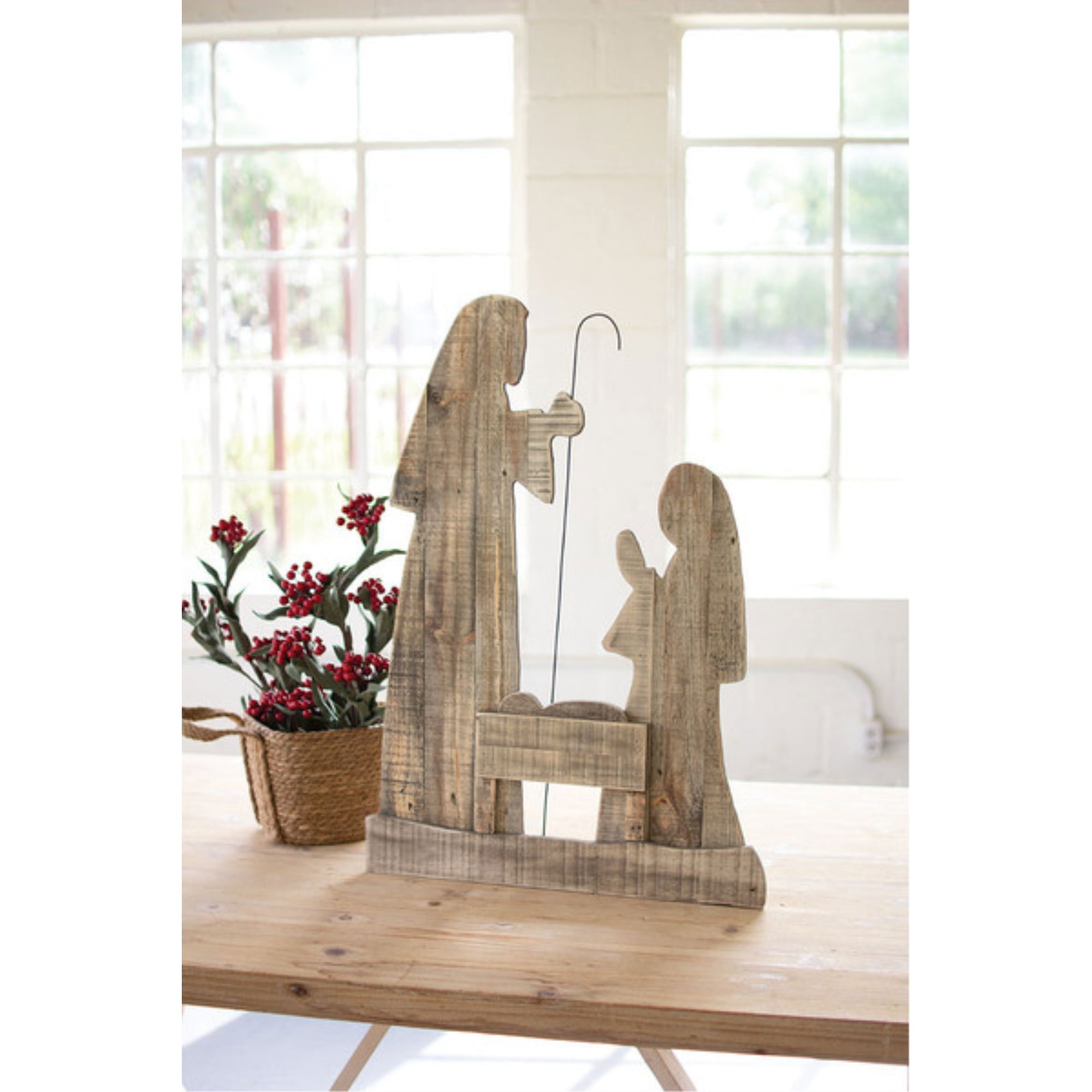 Kalalou 30 Inch Tall Distressed Grey Wooden Nativity With Stand for ...