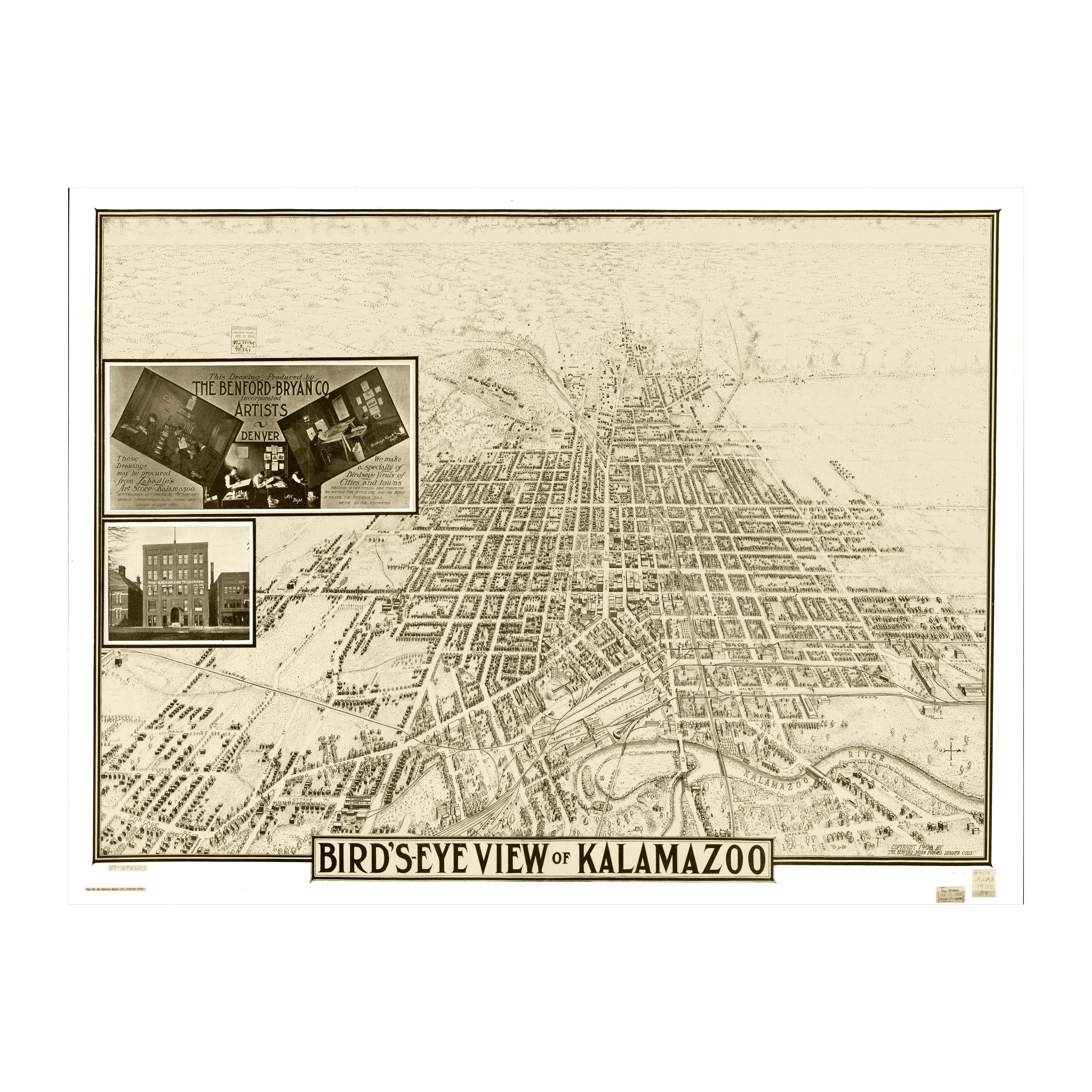 Kalamazoo Art, 1908 Vintage Map of Kalamazoo Michigan, MI History Wall ...