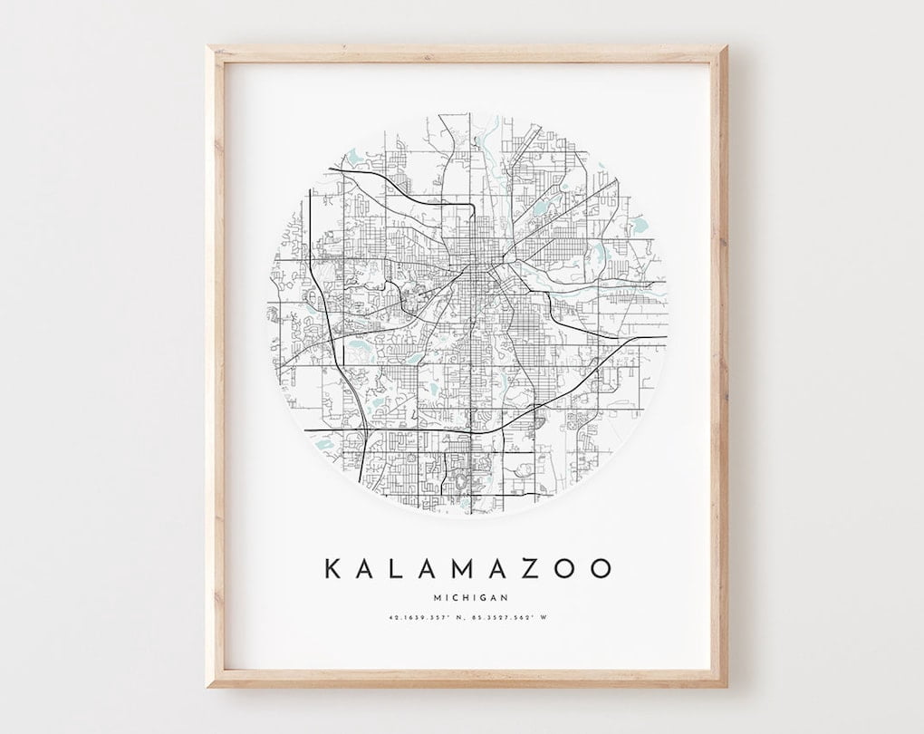 Kalamazoo Map Print, Kalamazoo Map Poster City Wall Art, Mi Road Map ...