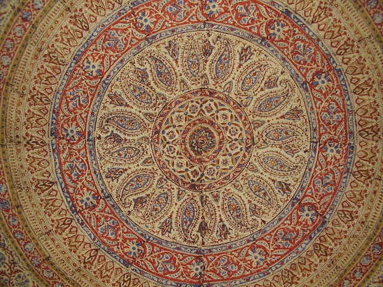 Kalamkari Block Print Tapestry Cotton Bedspread 108" x 88" Full-Queen ...