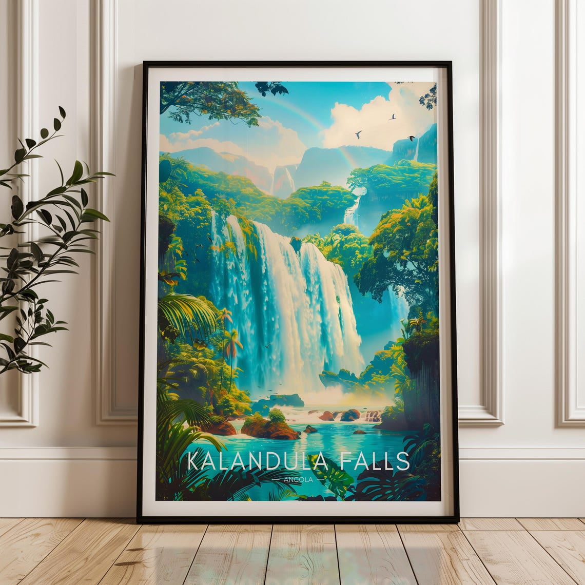 Kalandula Falls Travel Poster - Angola Wall Art Print, Illustration ...