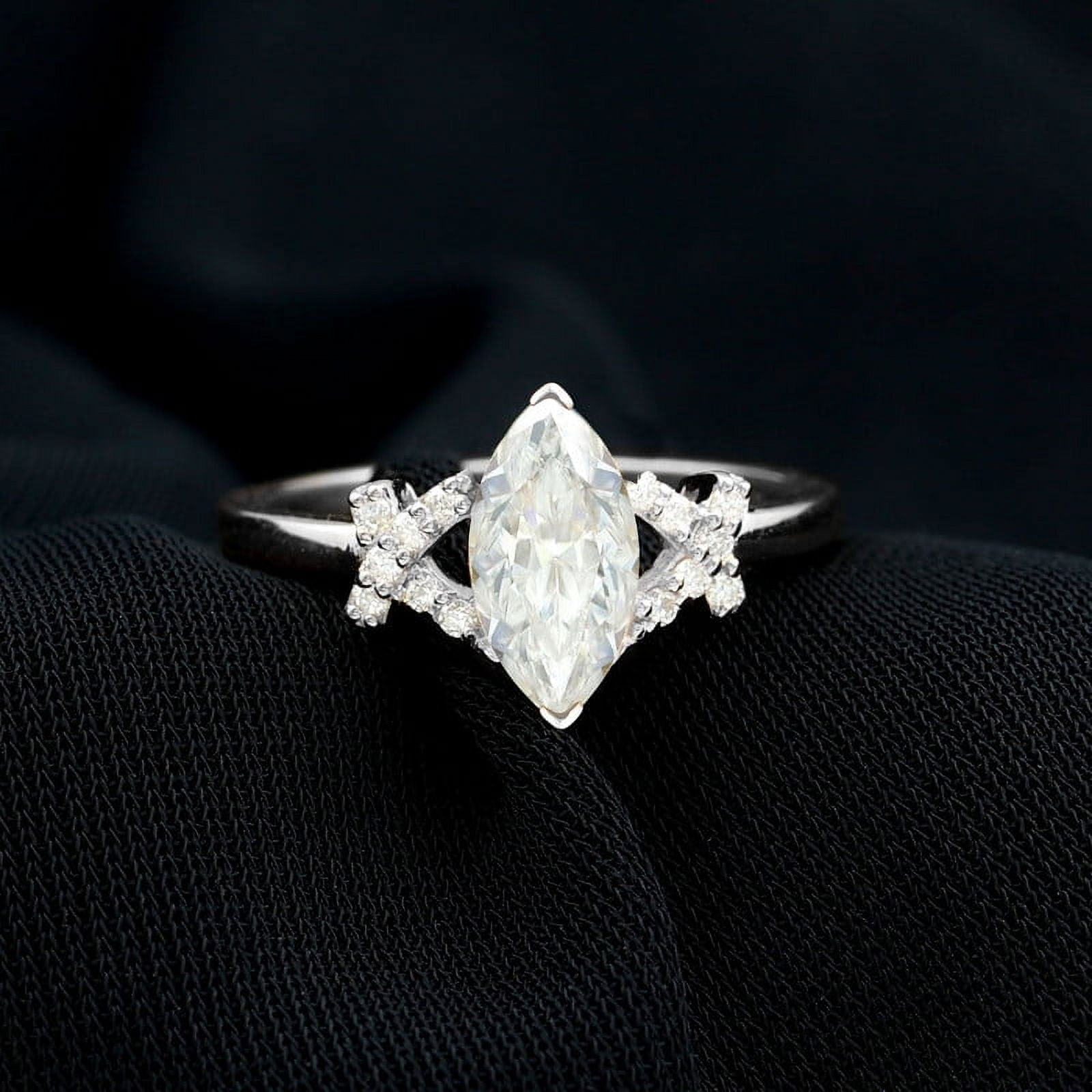 Kalapi Jewel 14K White Gold Plated Marquise Cut 1.6 Ct Lab-Created Simulated Diamond Split Shank ...