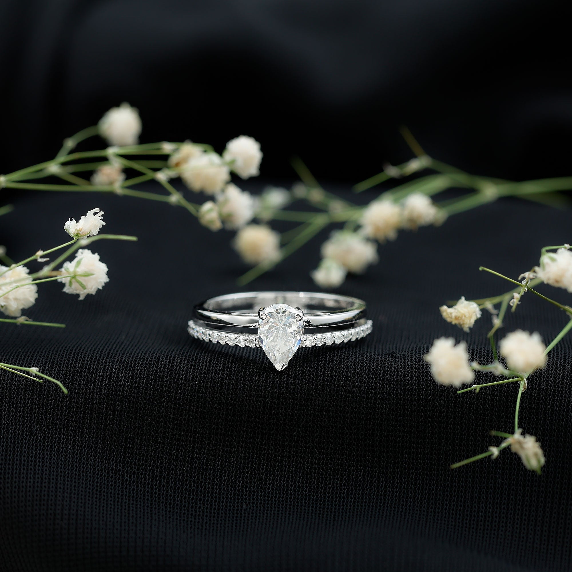 Kalapi Jewel 14K White Gold Plated Pear Cut 1.2 Ct Lab-Created Simulated Diamond Engagement Ring ...