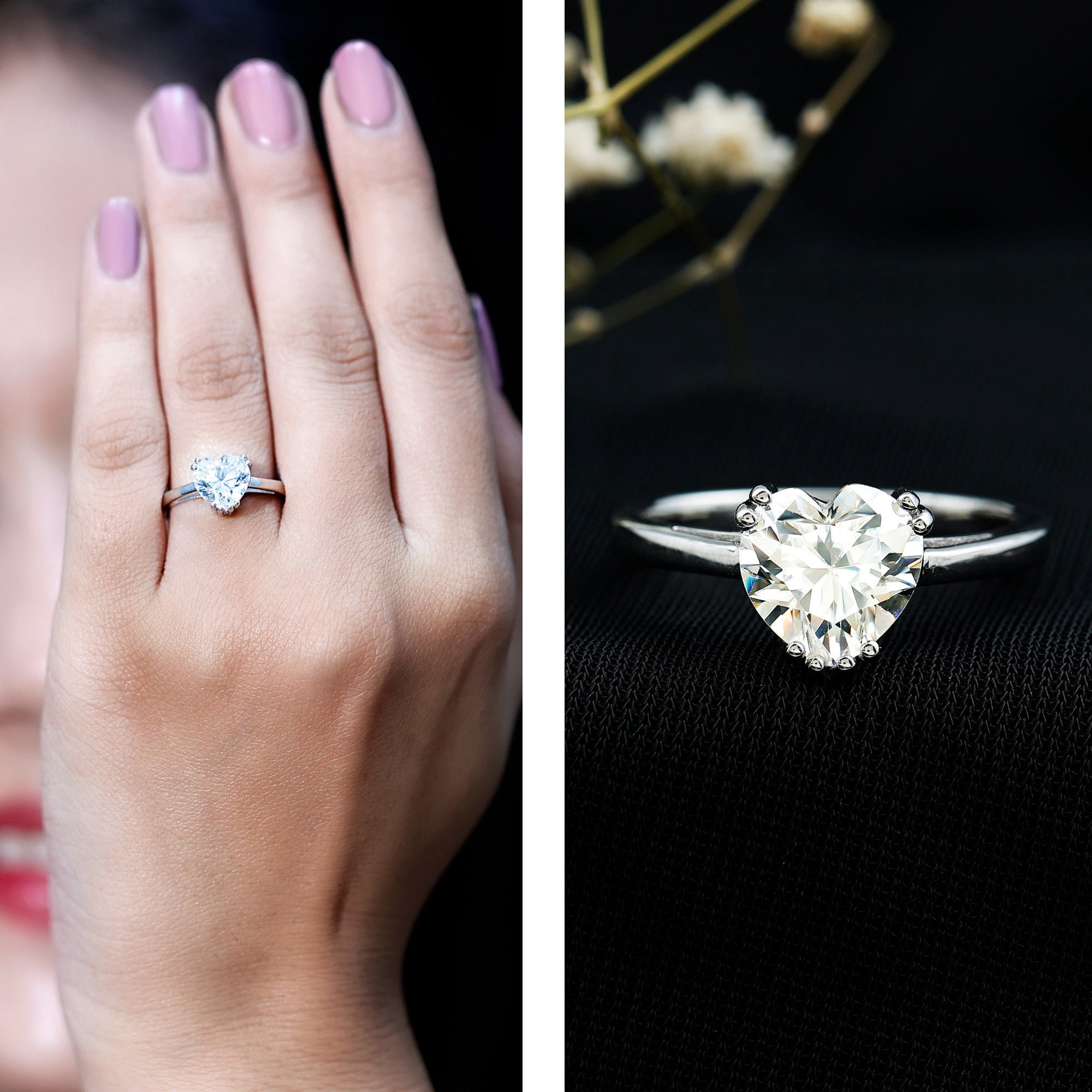 Kalapi Jewel Stunning 1.8 Ct Moissanite Double Prong Ring - 14K White ...