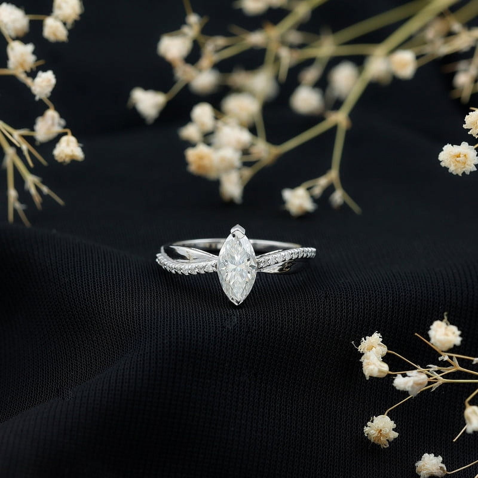 Kalapi Jewelry 1.4 Ct Moissanite Marquise Cut Moissanite Engagement Ring – 14K White Gold Plated ...