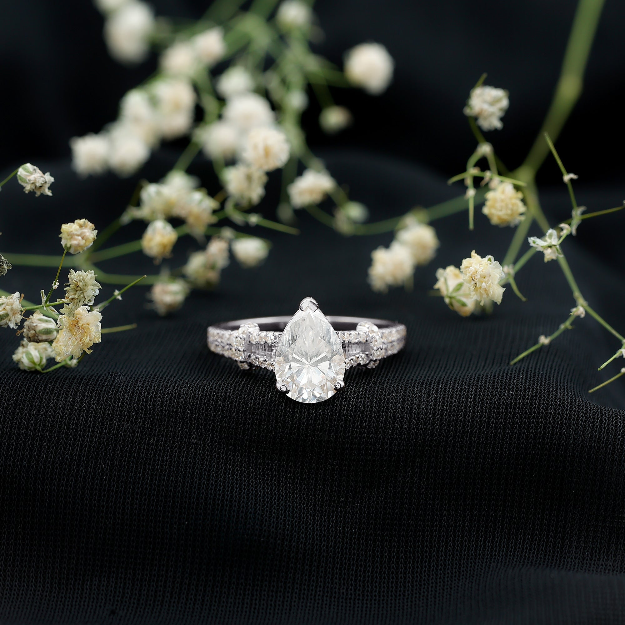 Kalapi Jewelry 1.4 Ct Pear Cut Moissanite Wedding Ring - 14K White Gold Plated - Gorgeous ...