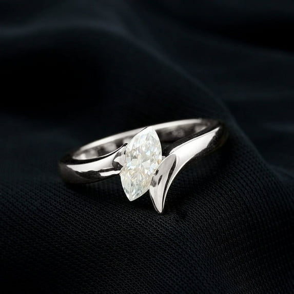 Kalapi Jewelry 1.5 Ct Marquise Cut Moissanite Engagement Ring for Women – 14K White Gold Plated ...