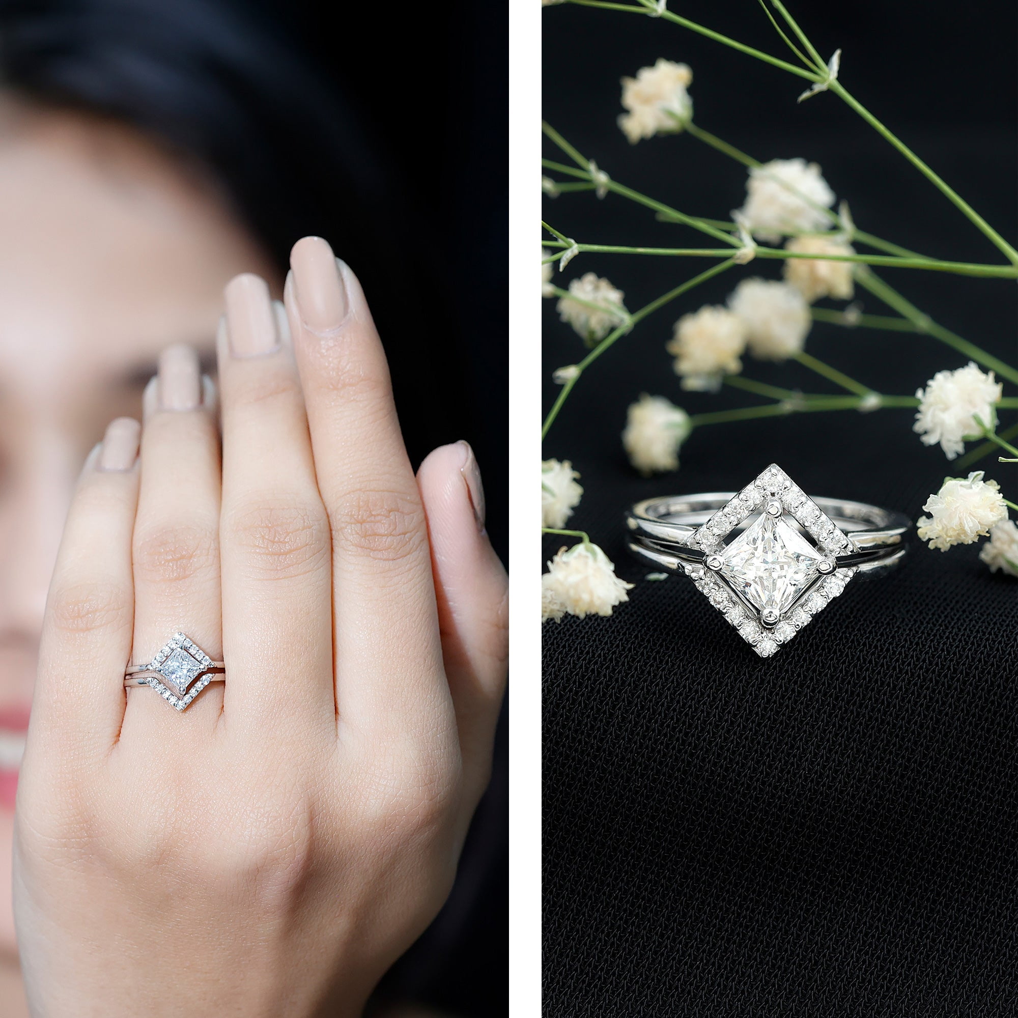 Kalapi Jewelry 1.56 Ct Princess Cut Lab-Created Moissanite Engagement Ring for Women - 14K White ...