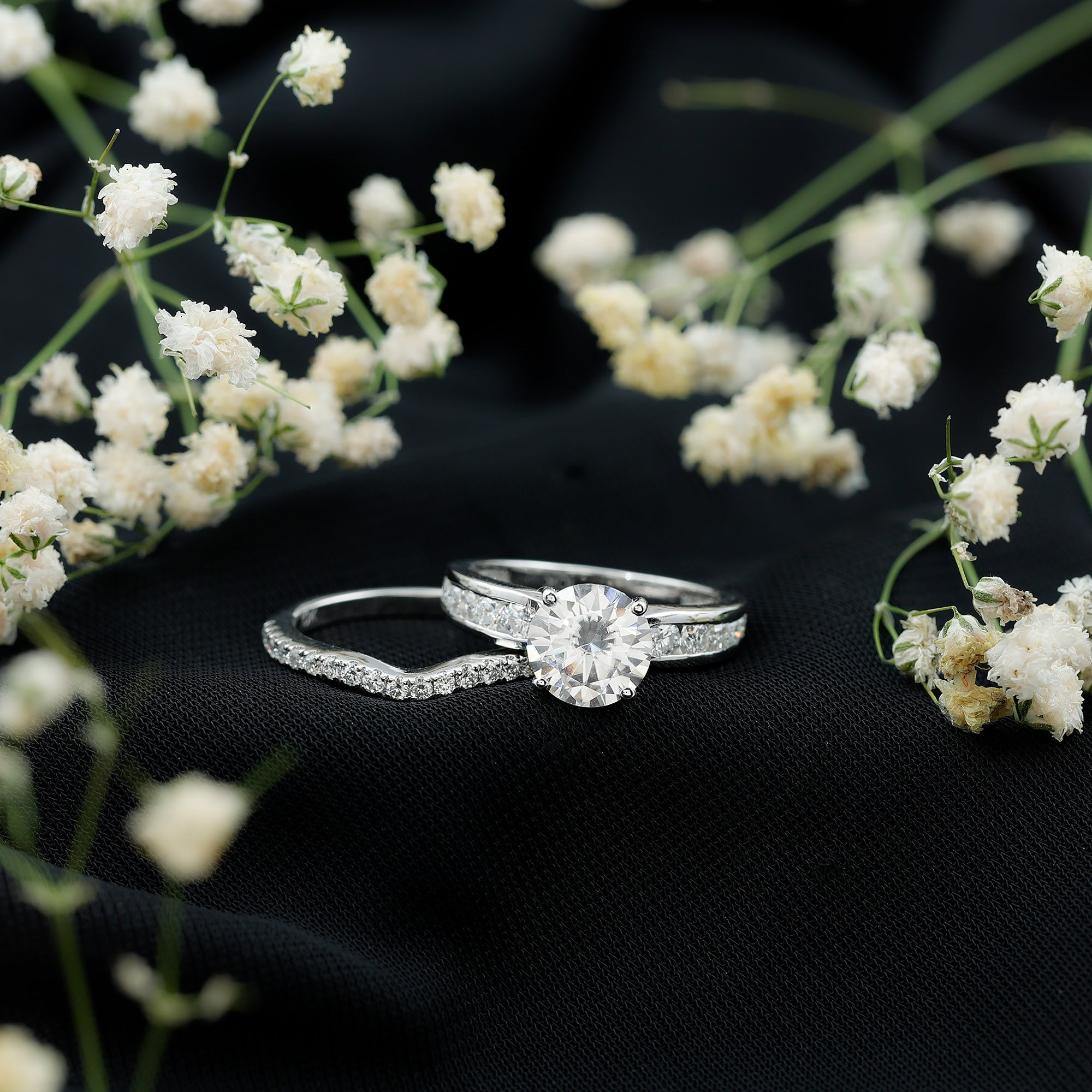 Kalapi Jewelry 1.6 Ct Round Cut Moissanite Engagement Ring Set for Women - 14K White Gold Plated ...