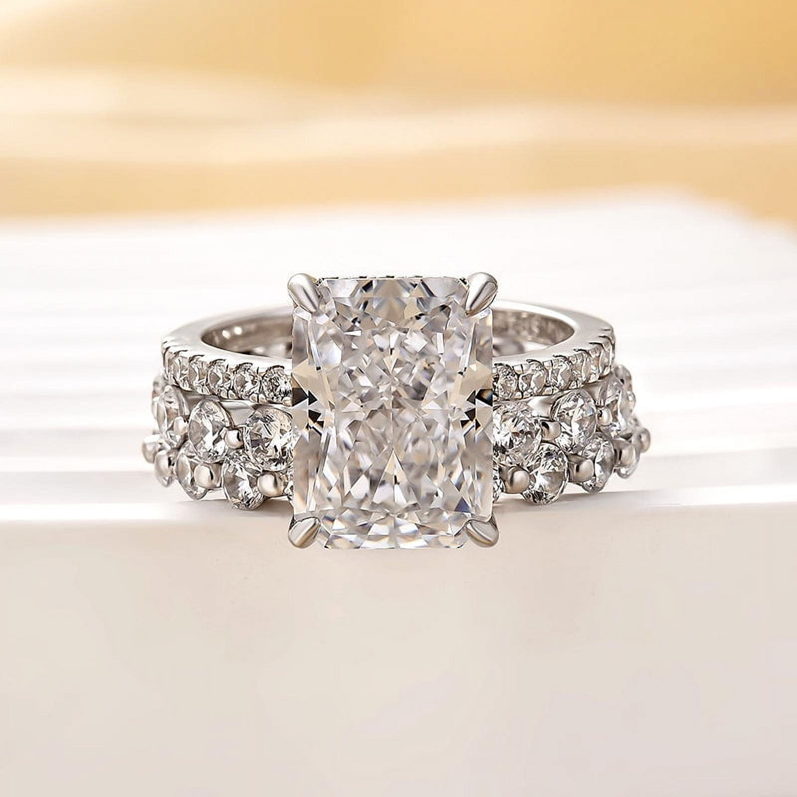 Kalapi Jewelry 1.7 Ct Moissanite Ring Trio Set - Radiant Cut 14K White ...