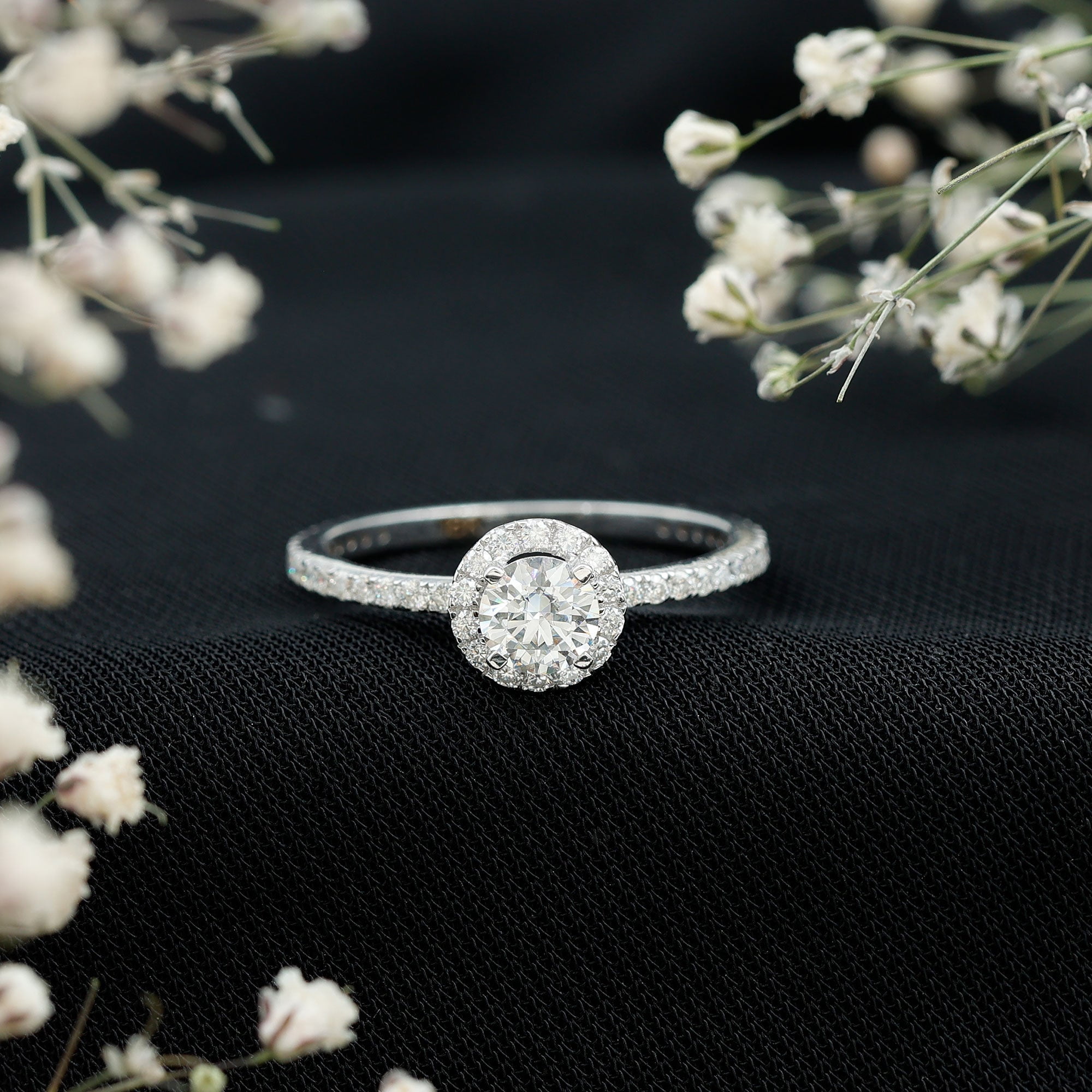 Kalapi Jewelry 14K White Gold Plated 1.4 Ct Round Cut Moissanite Halo Ring - Beautiful ...