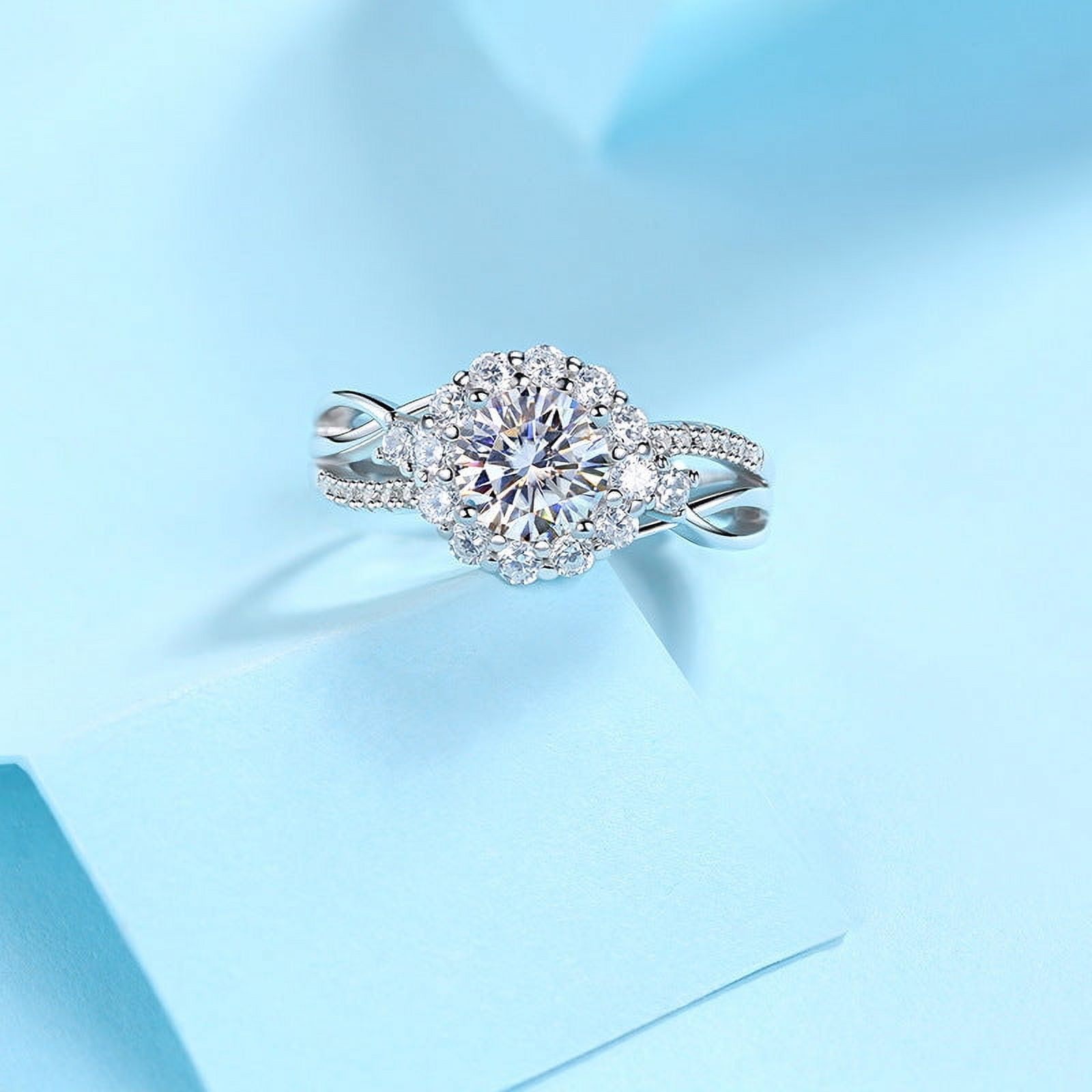 Kalapi Jewelry 14K White Gold Plated Round Brilliant Cut 1.3 Ct Moissanite Three Stone ...