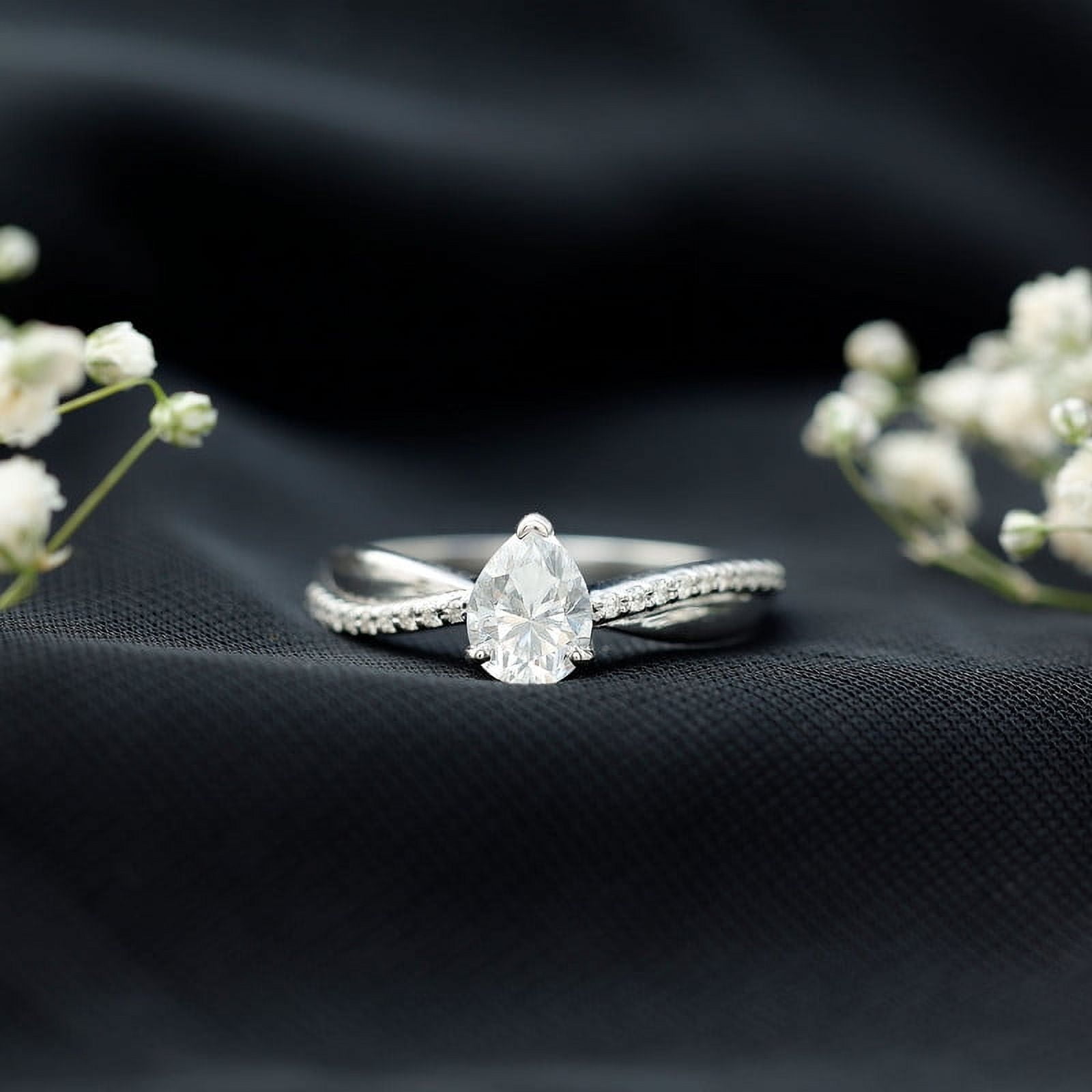 Kalapi Jewelry Elegant Solitaire Engagement Ring – 14K White Gold Plated Criss Cross Design with ...