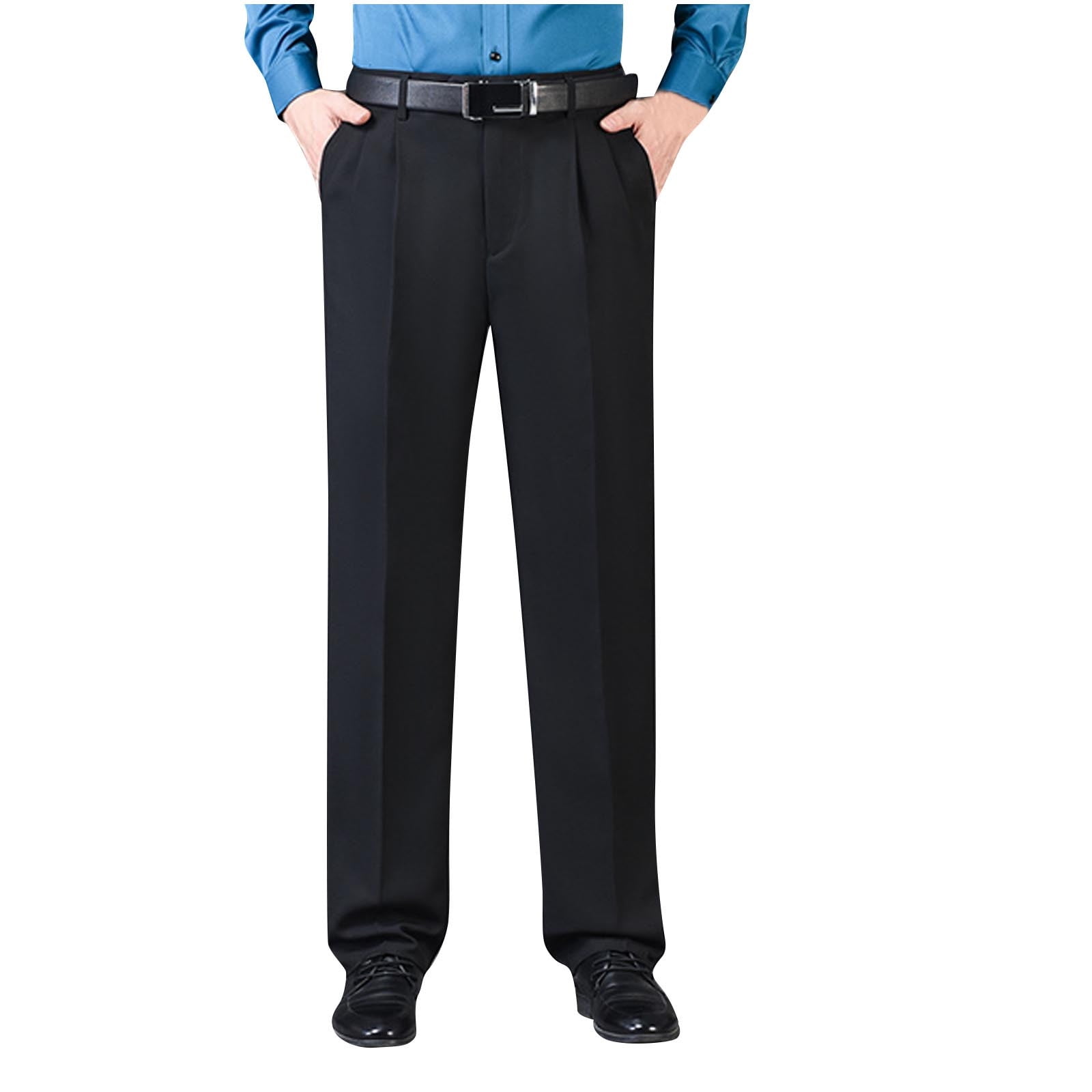 Kalauyu Men's Classic-Fit Wrinkle-Resistant Stretch Flat-Front Dress ...