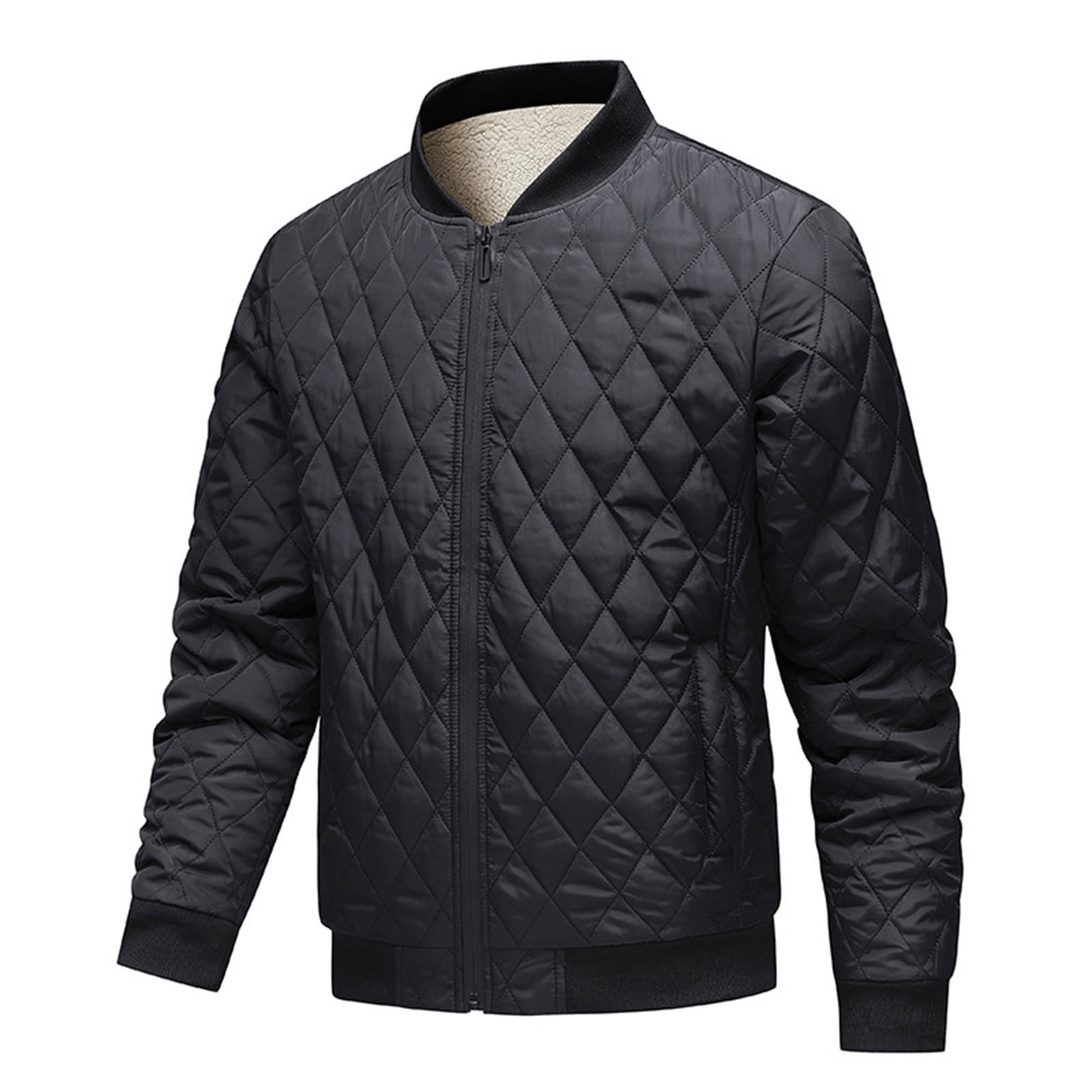 Kalauyu Men's Diamond Quilted Thick Puffy Jacket Midweight Business ...