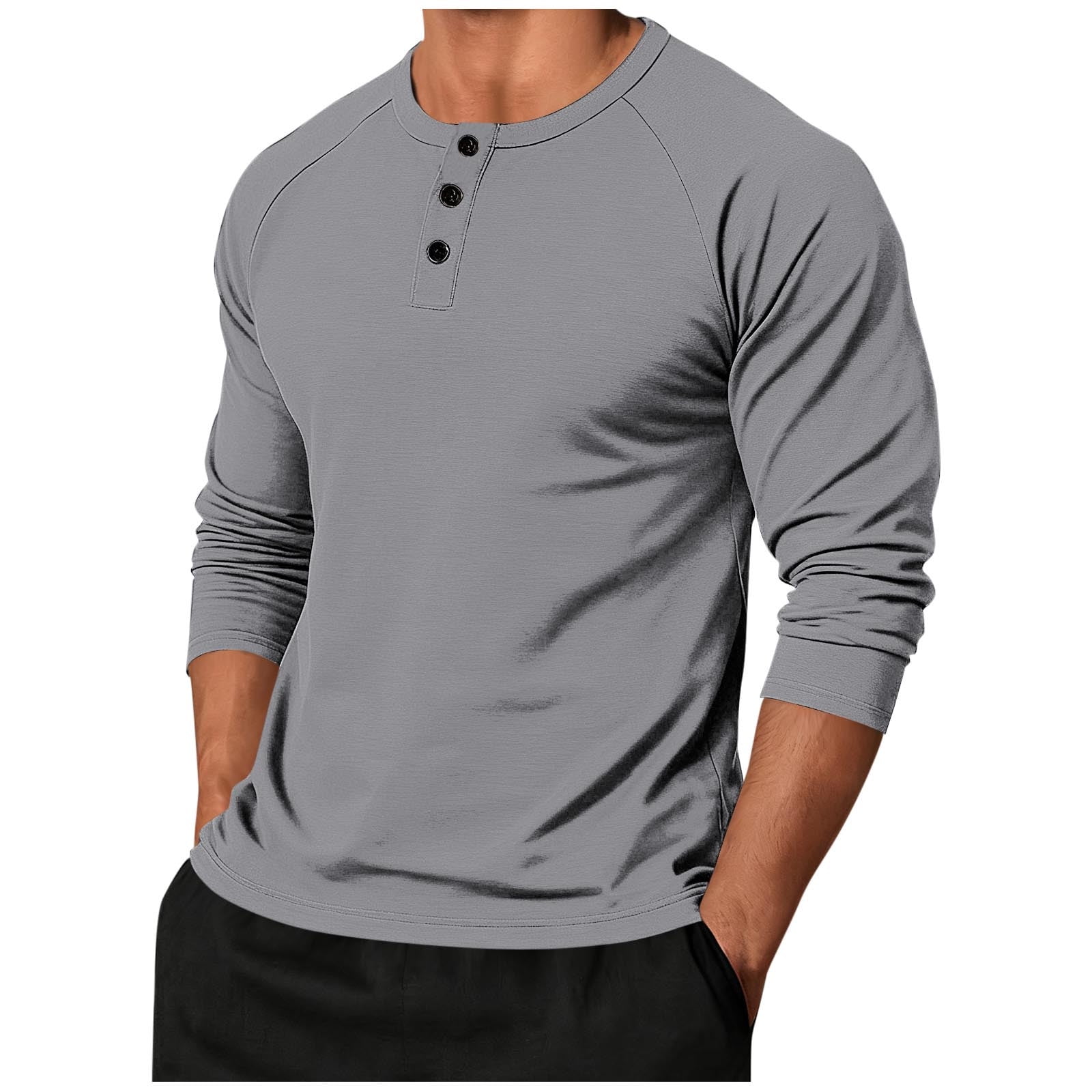 Kalauyu Men's Henley Shirt Fall Crewneck Solid Color Slim Fit Long ...