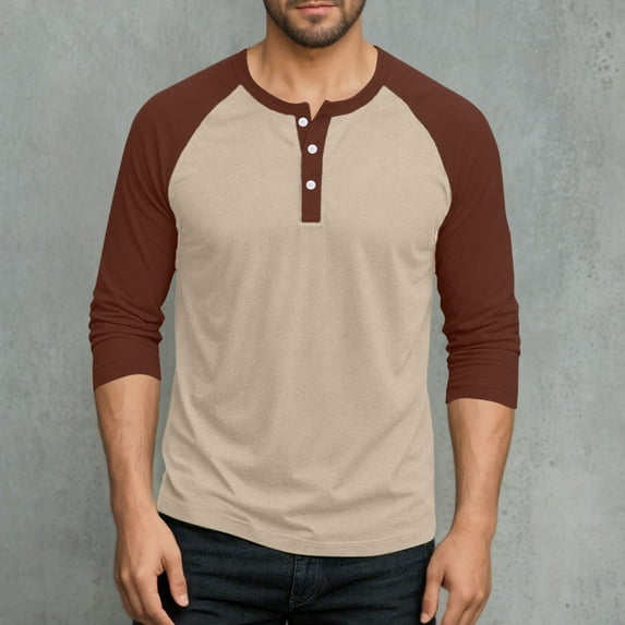 Kalauyu Men's Henley Shirt Spring Fall Crewneck Color Block Slim Fit ...