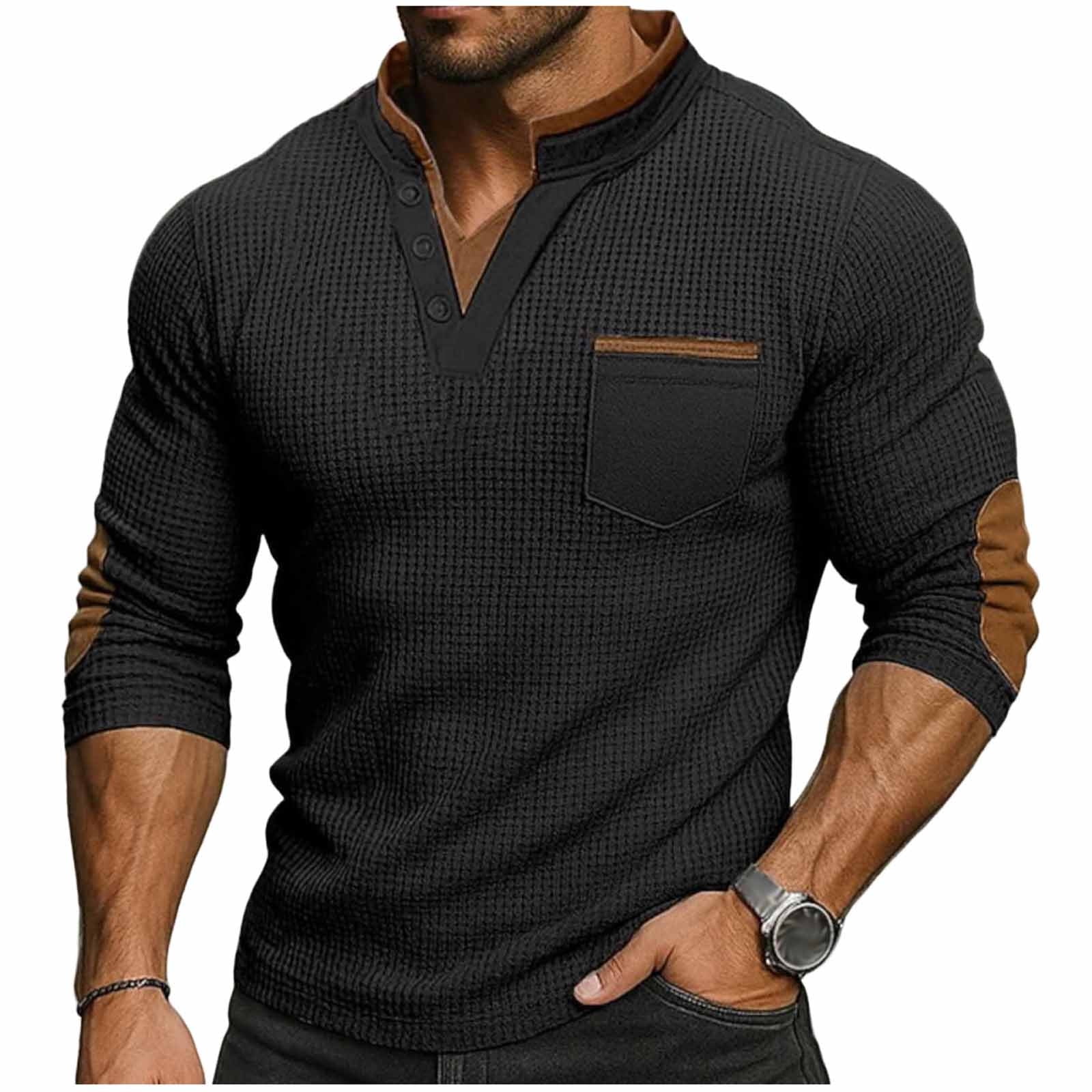 Kalauyu Men's Henley Shirts Long Sleeve Basic Waffle Pullover T-Shirt ...