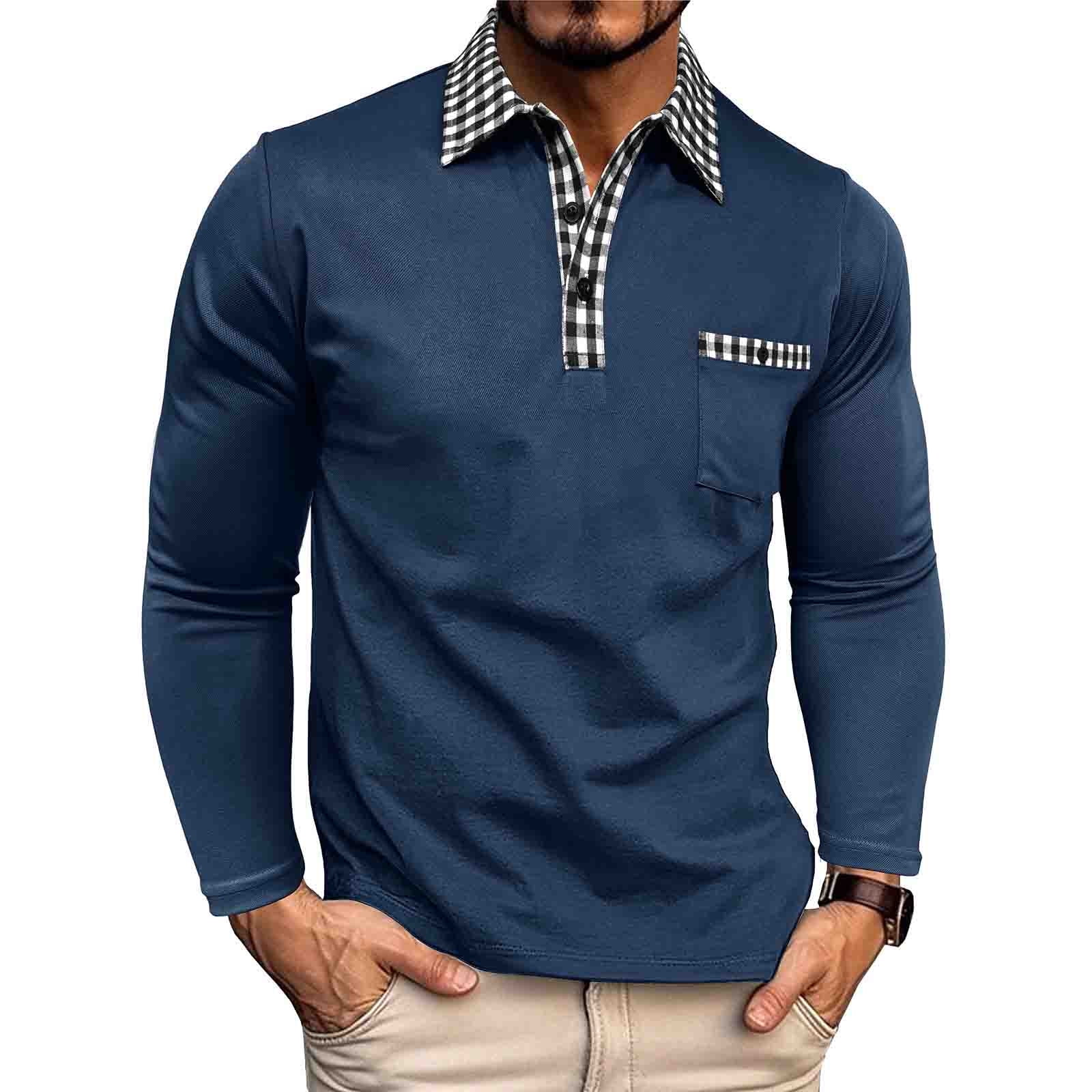 Kalauyu Men's Lapel Shirts Classic Button Down Golf Shirt Long Sleeve T ...