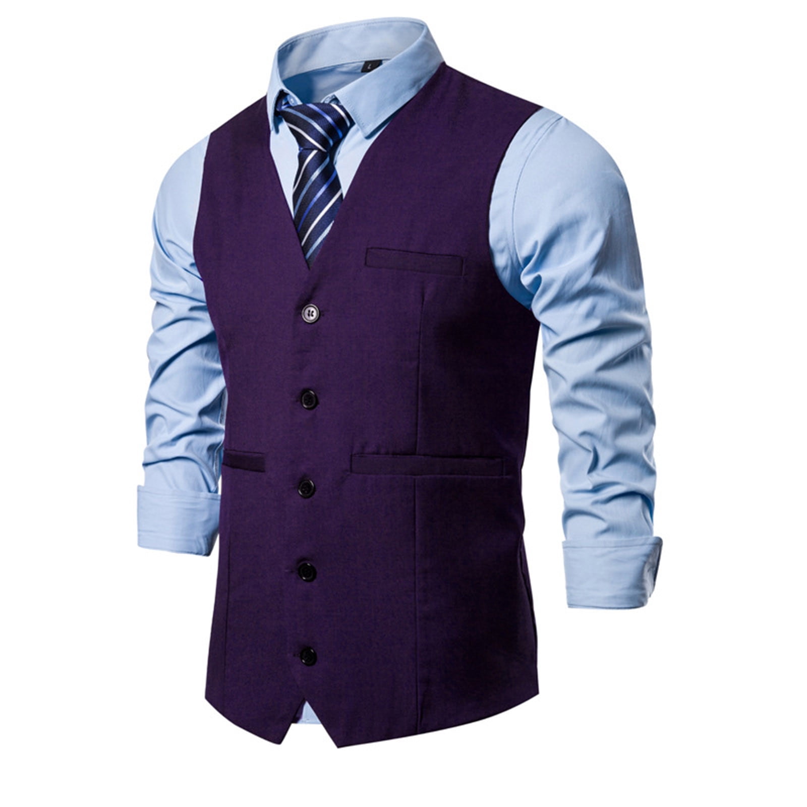 Kalauyu Men's Suit Vest Business Dress Waistcoat with 3 Pockets V-Neck ...