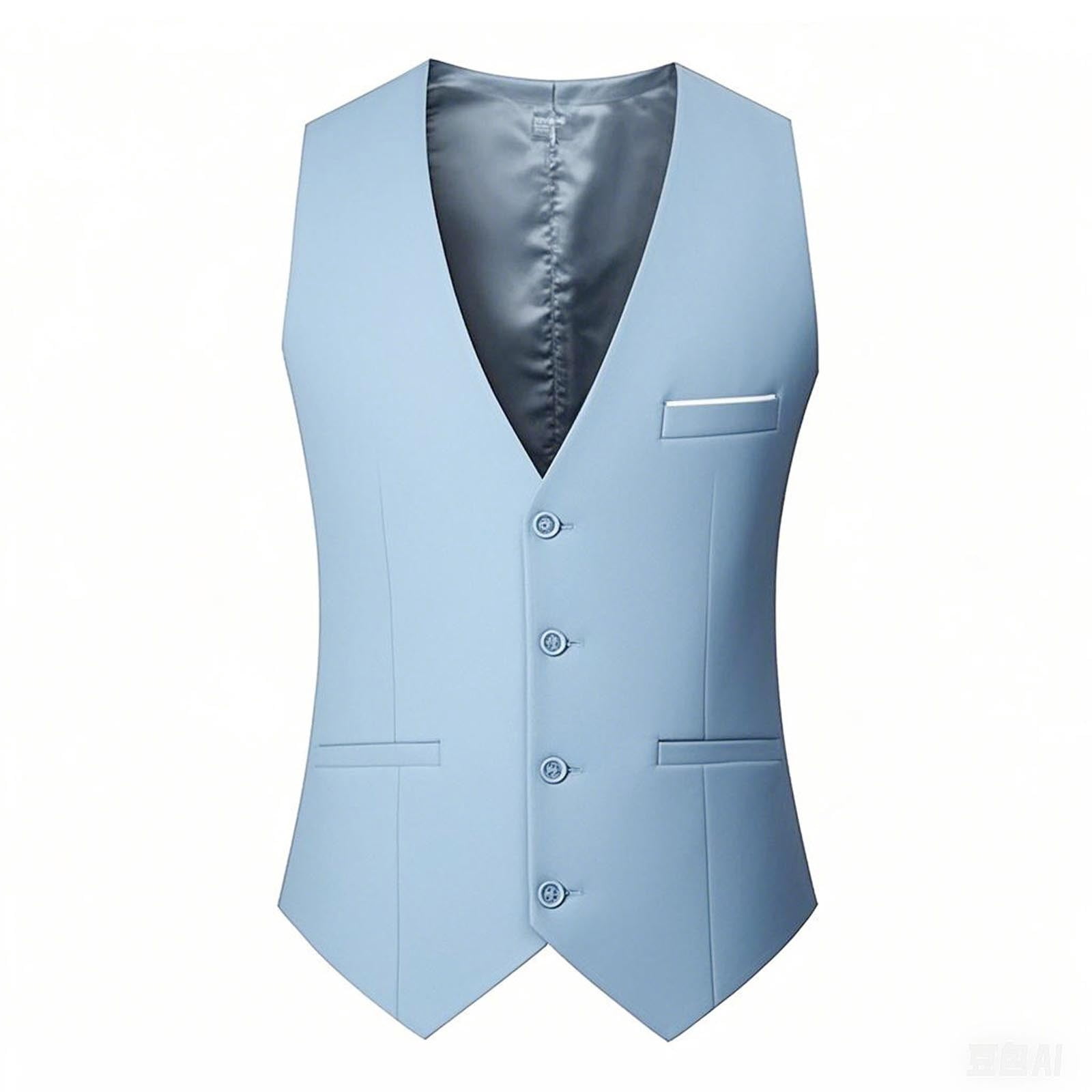 Kalauyu Men's Suits Vest V-Neck Sleeveless Slim Fit Jacket Groomman ...